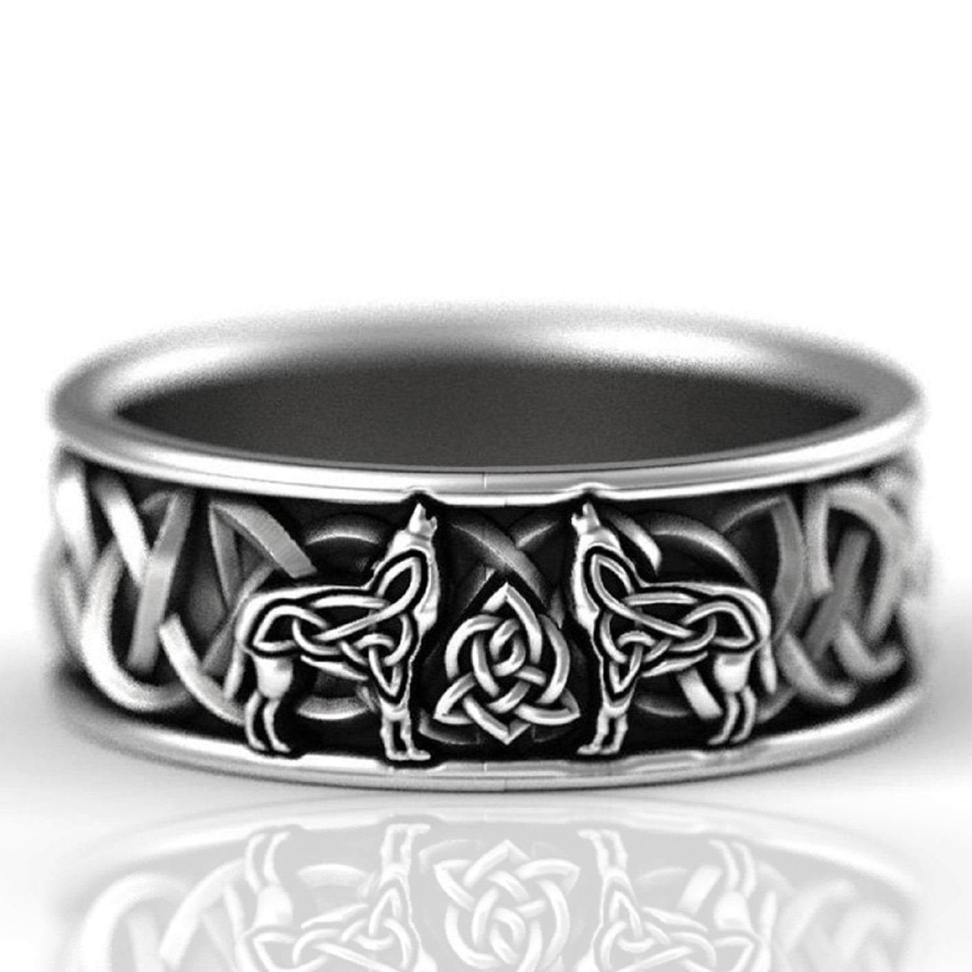 PikaLF Wolf Ring for Men, Retro Wolf Totem Rings, Cross Line Ring ...