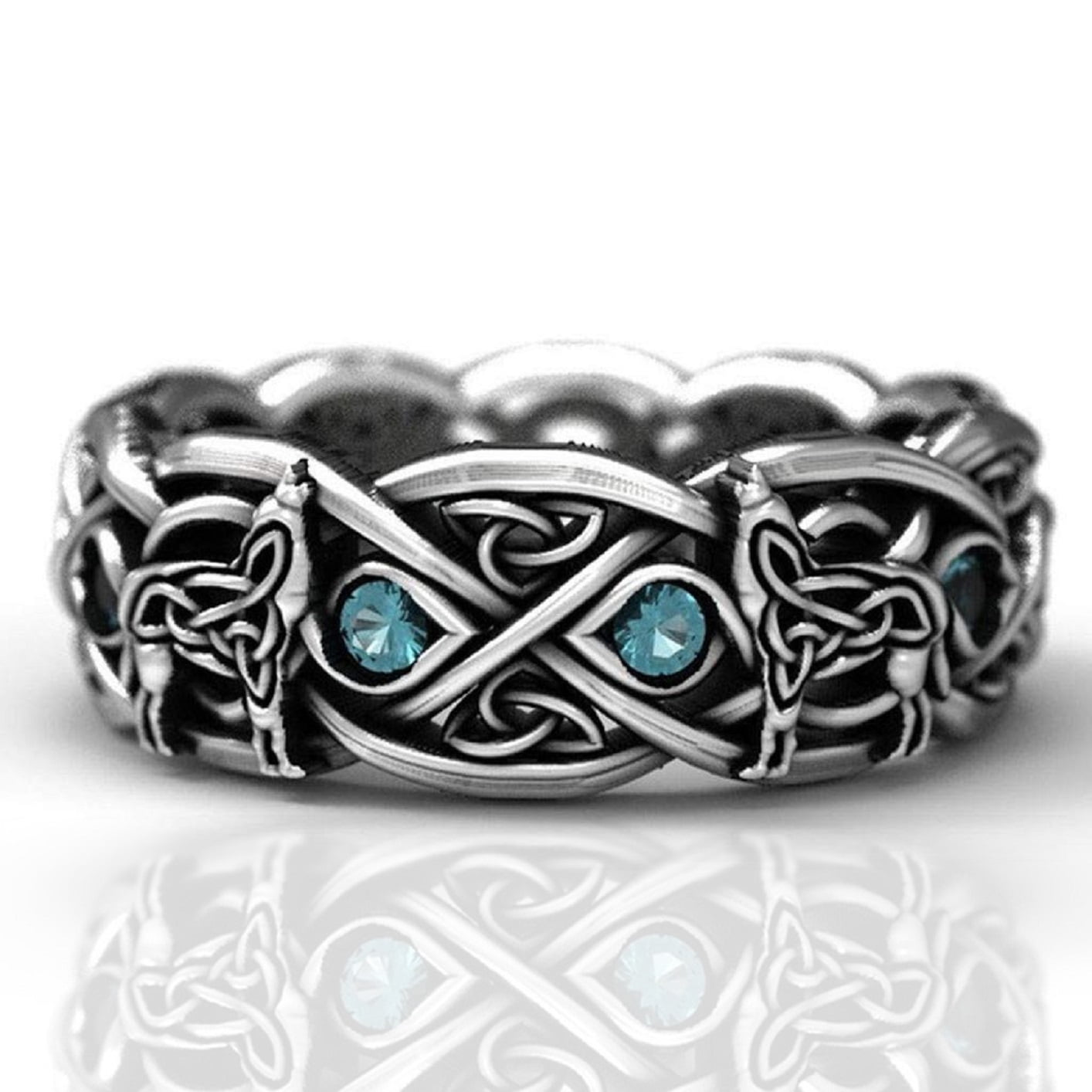 PikaLF Wolf Ring for Men, Retro Wolf Totem Rings, Topaz Rhinestone Cross Line Ring, Norse Viking ...