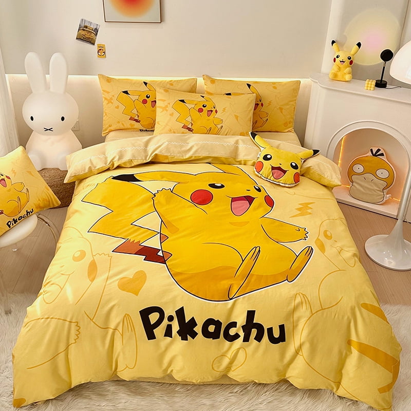 Pikachu 4-piece cotton all-cotton quilt set cartoon children student ...