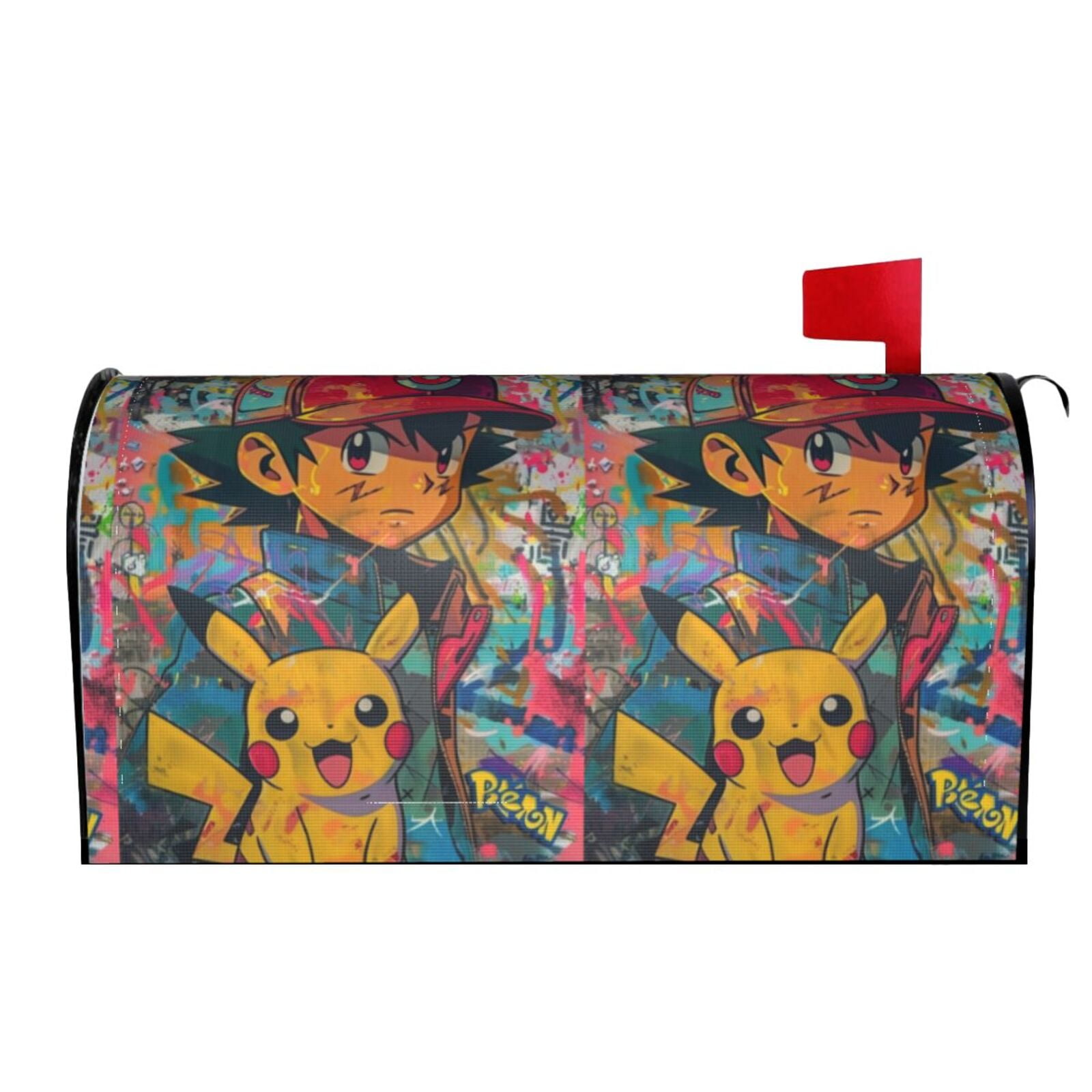 Pikachu And Ash Cartoon Character Mailbox Cover Magnetic Standard Size ...