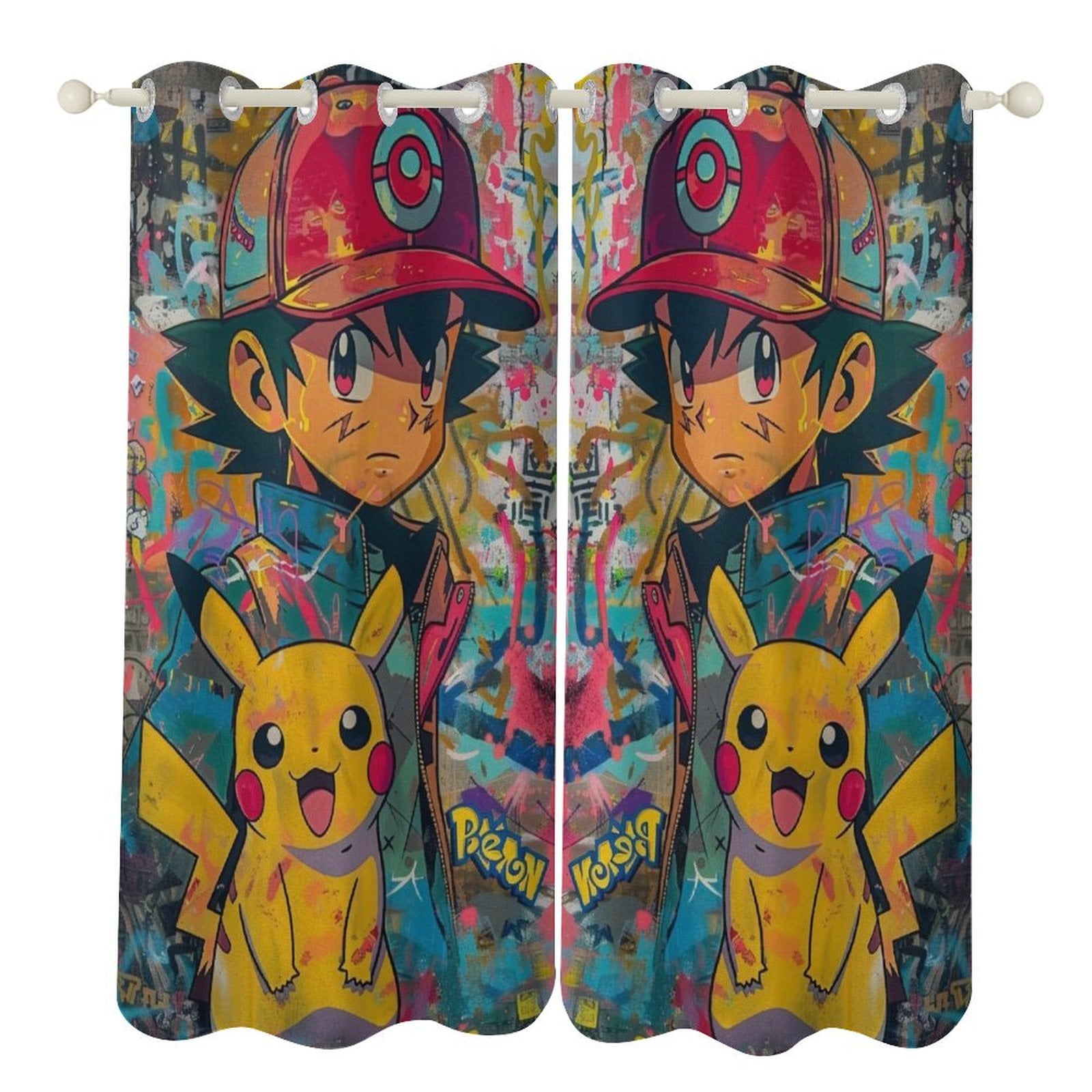 Pikachu And Ash Curtains 84 inch,2 Panels Set,100% Blackout Curtain ...