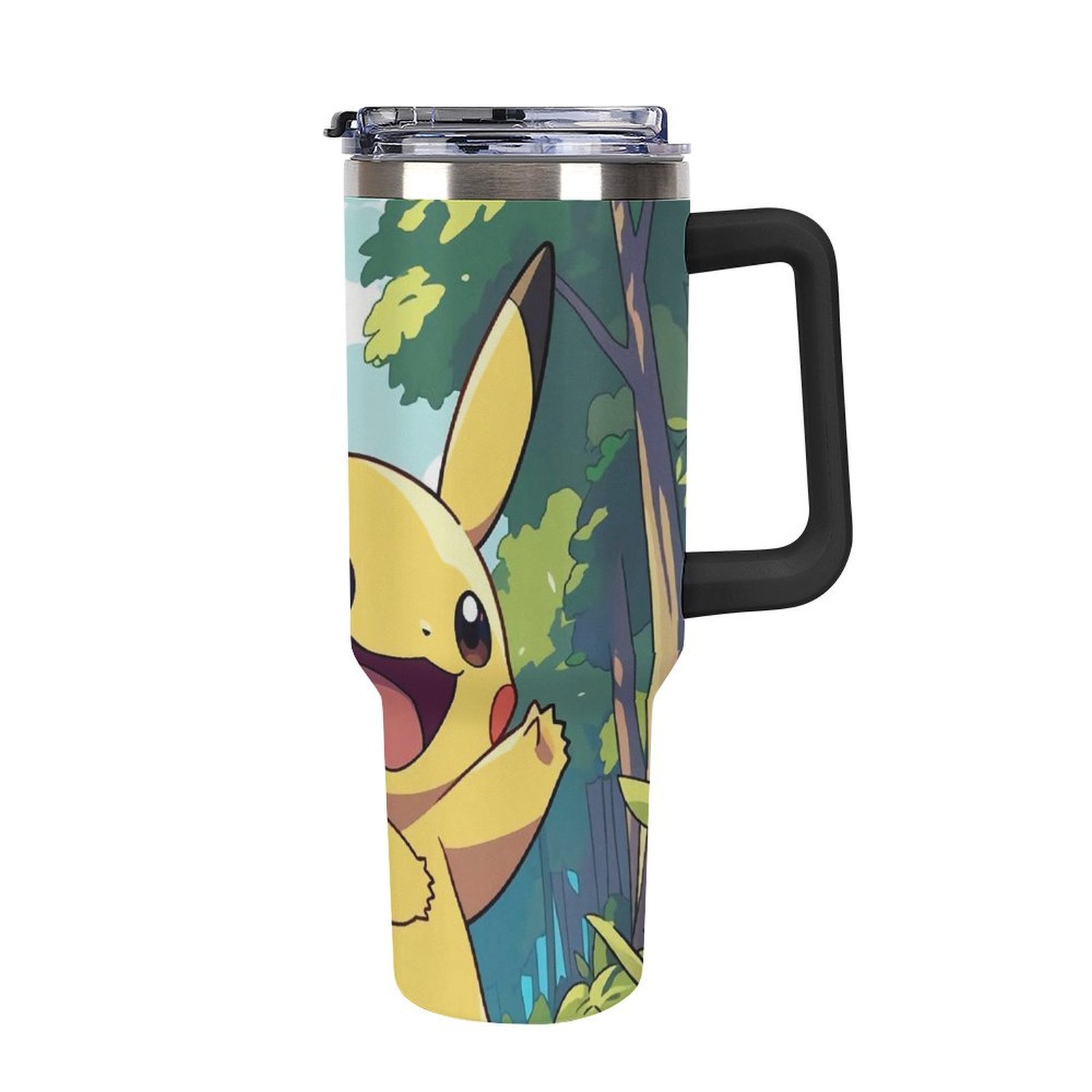 Pikachu Art Tumbler with Handle and Straw Large 40 oz, Stainless Steel ...