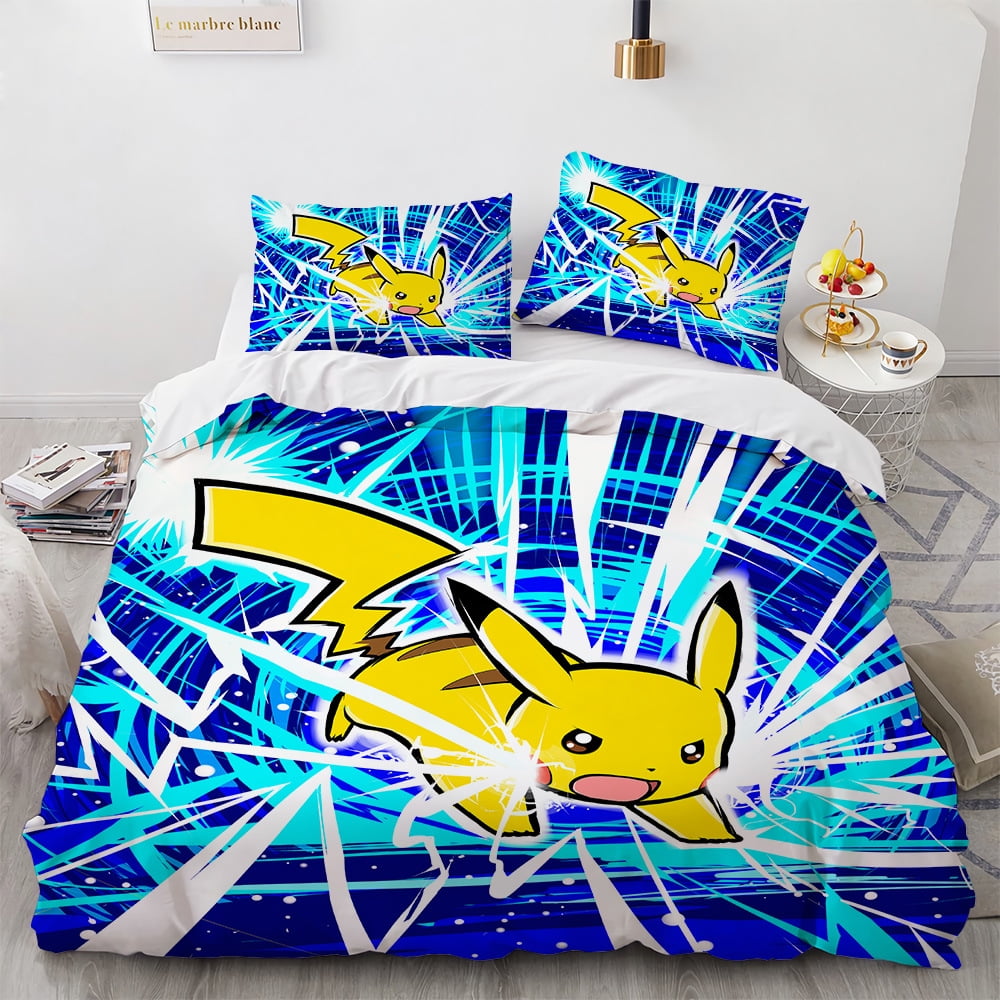 SeekFunning Pikachu Bed in a Bag Set, Reversible 100% Polyester, 3 ...