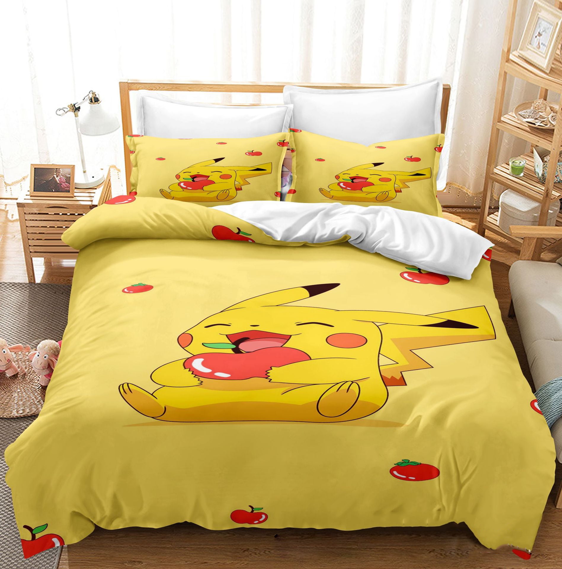 Pikachu Bed in a Bag 3 Set, Reversible Bedding Set 100% Polyester ...