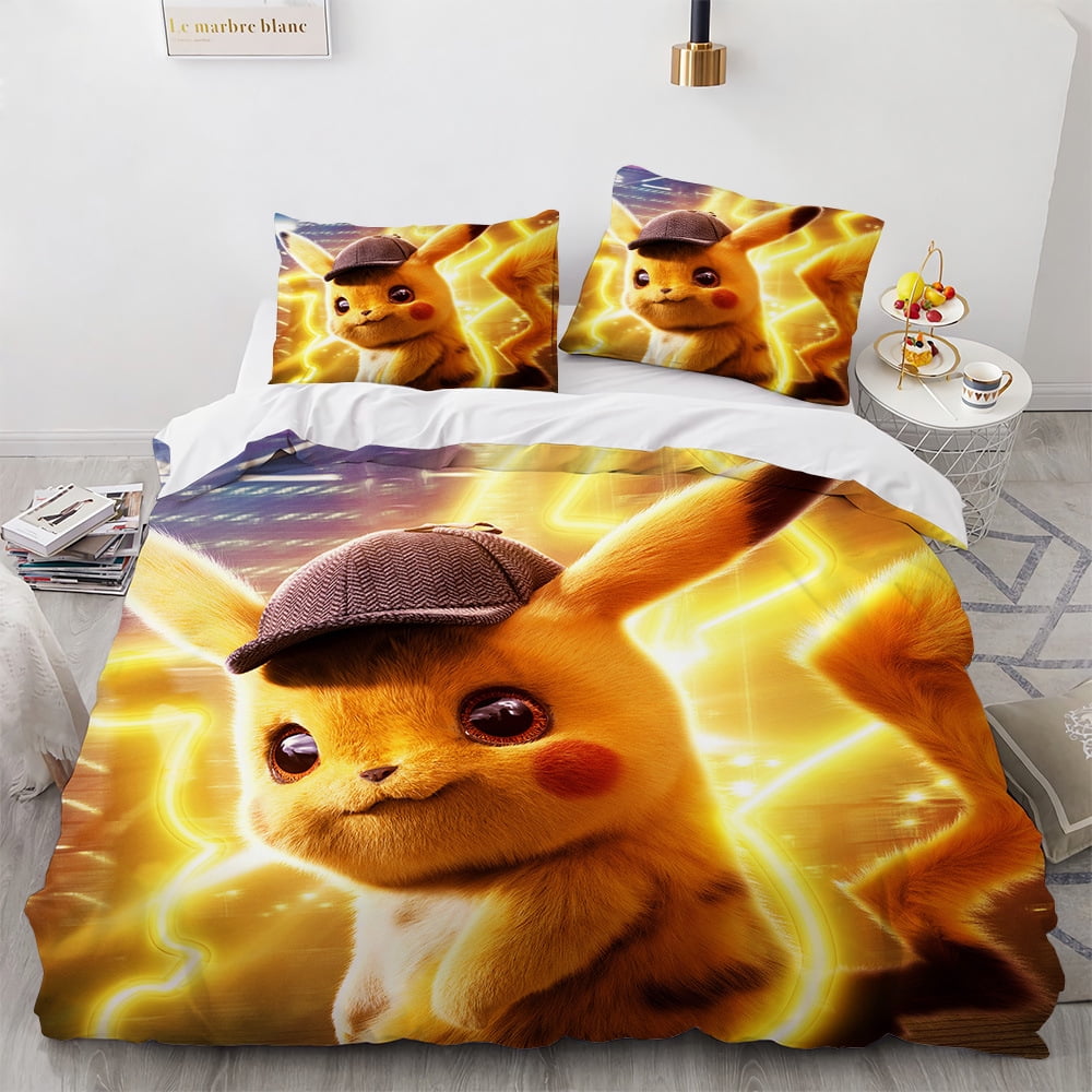 Pikachu Bed in a Bag 3 Set, Reversible Bedding Set 100% Polyester ...