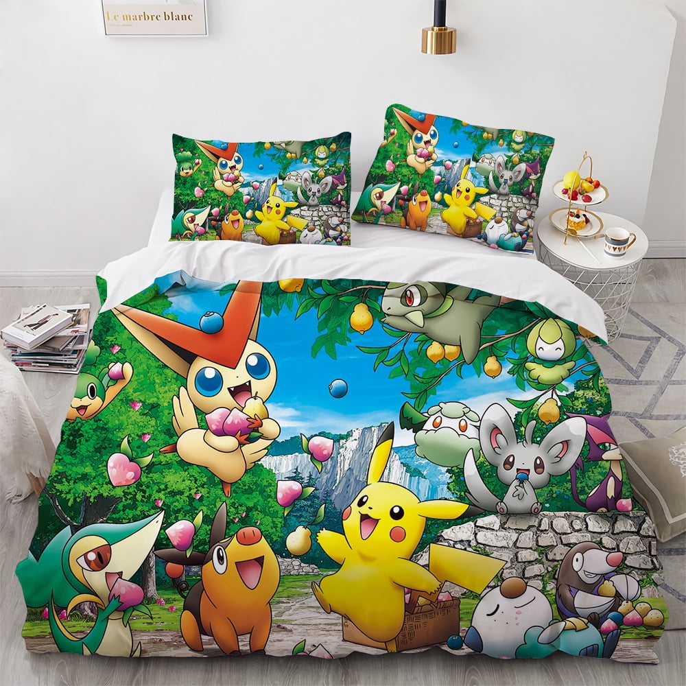 Pikachu Bed in a Bag 3 Set, Reversible Bedding Set 100% Polyester ...