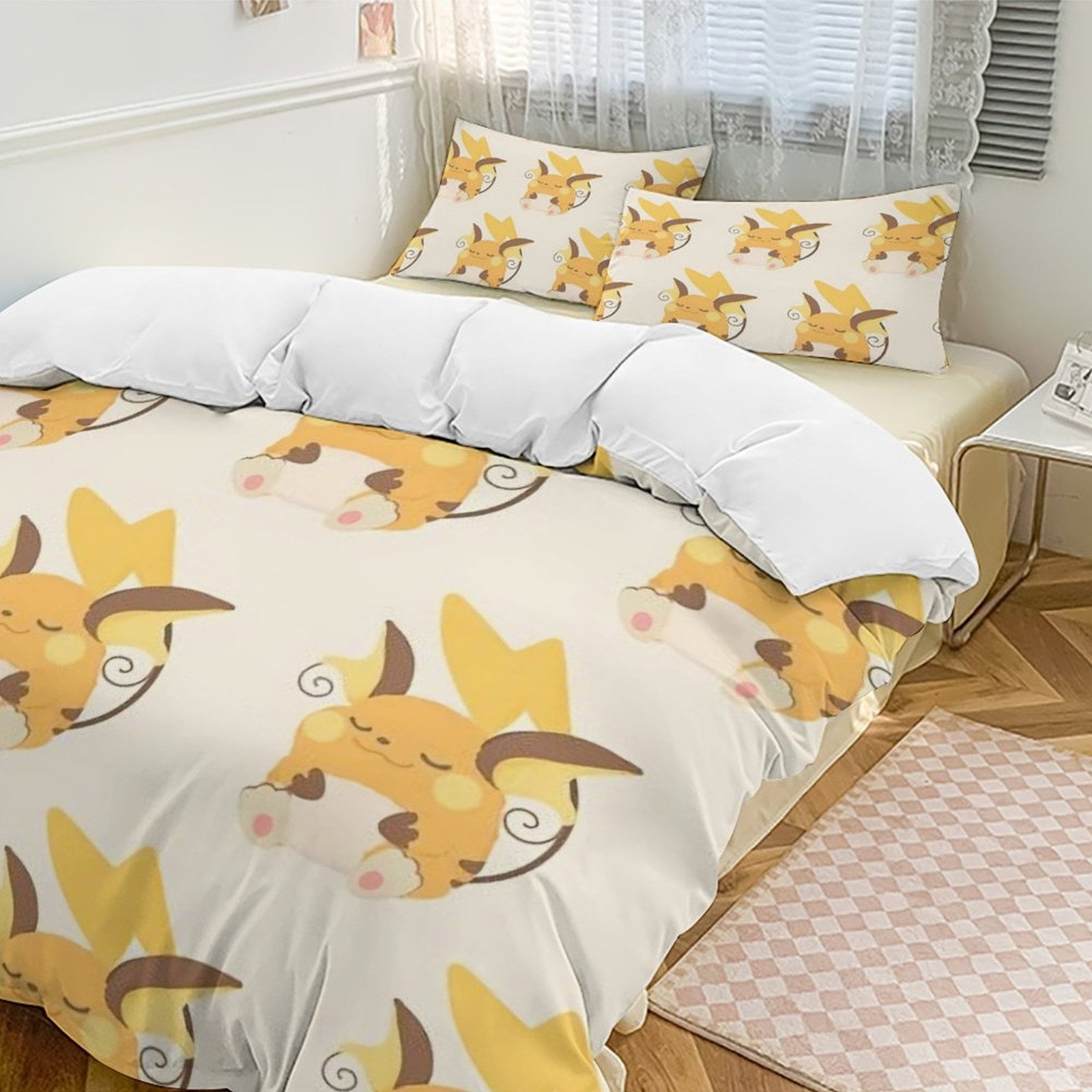 Pikachu Bed Duvet Cover Funny Anime Cartoon Bedding Sets Lightweight 3 ...