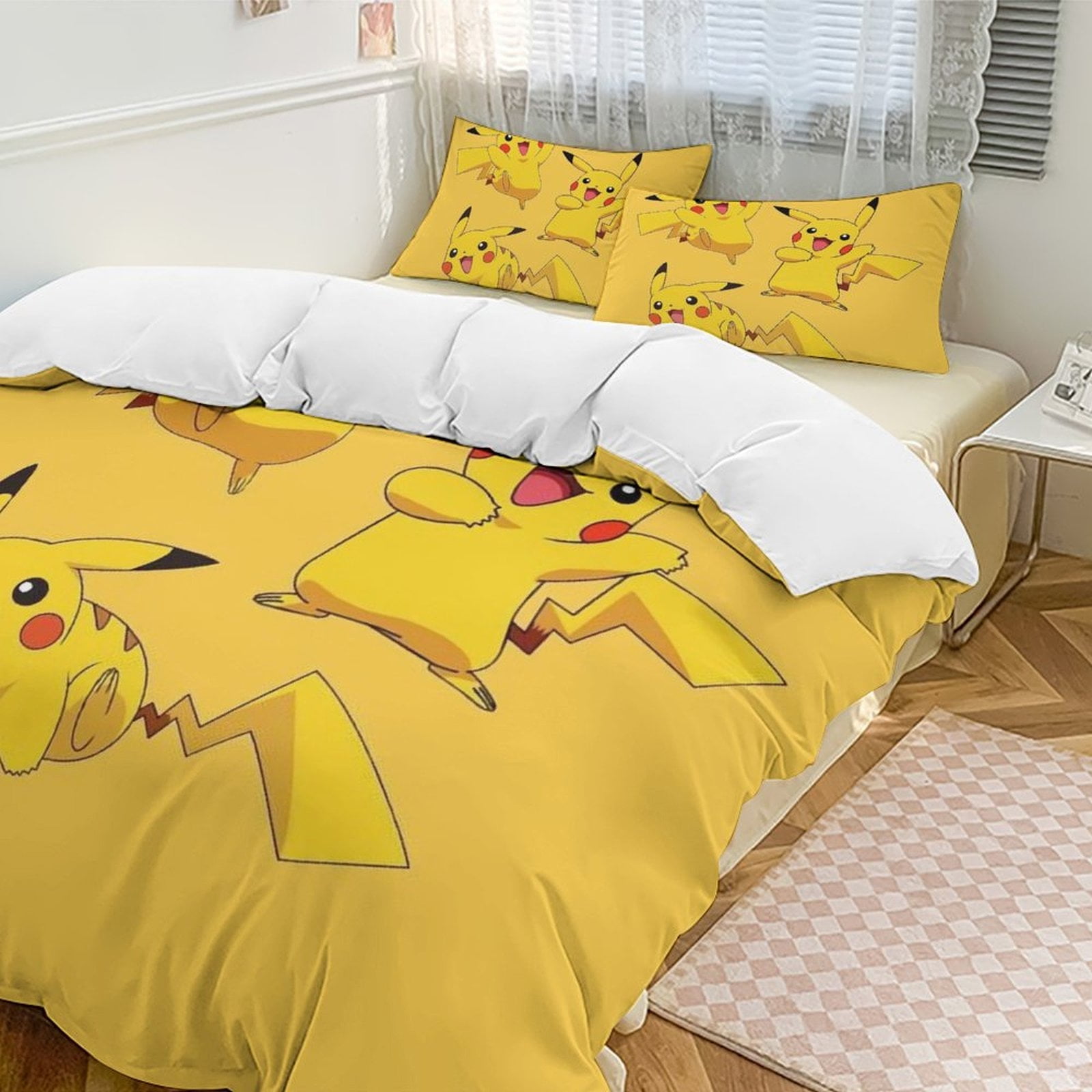 Pikachu Bed Duvet Cover Funny Anime Cartoon Bedding Sets Lightweight 3 ...