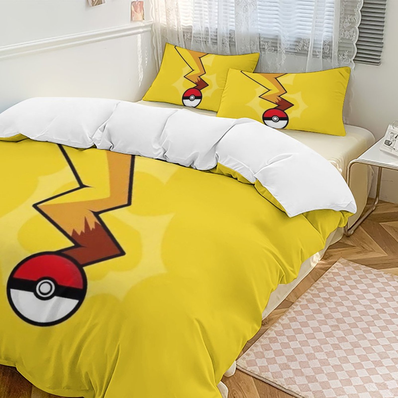 Pikachu Bed Duvet Cover Funny Anime Cartoon Bedding Sets Lightweight 3 ...