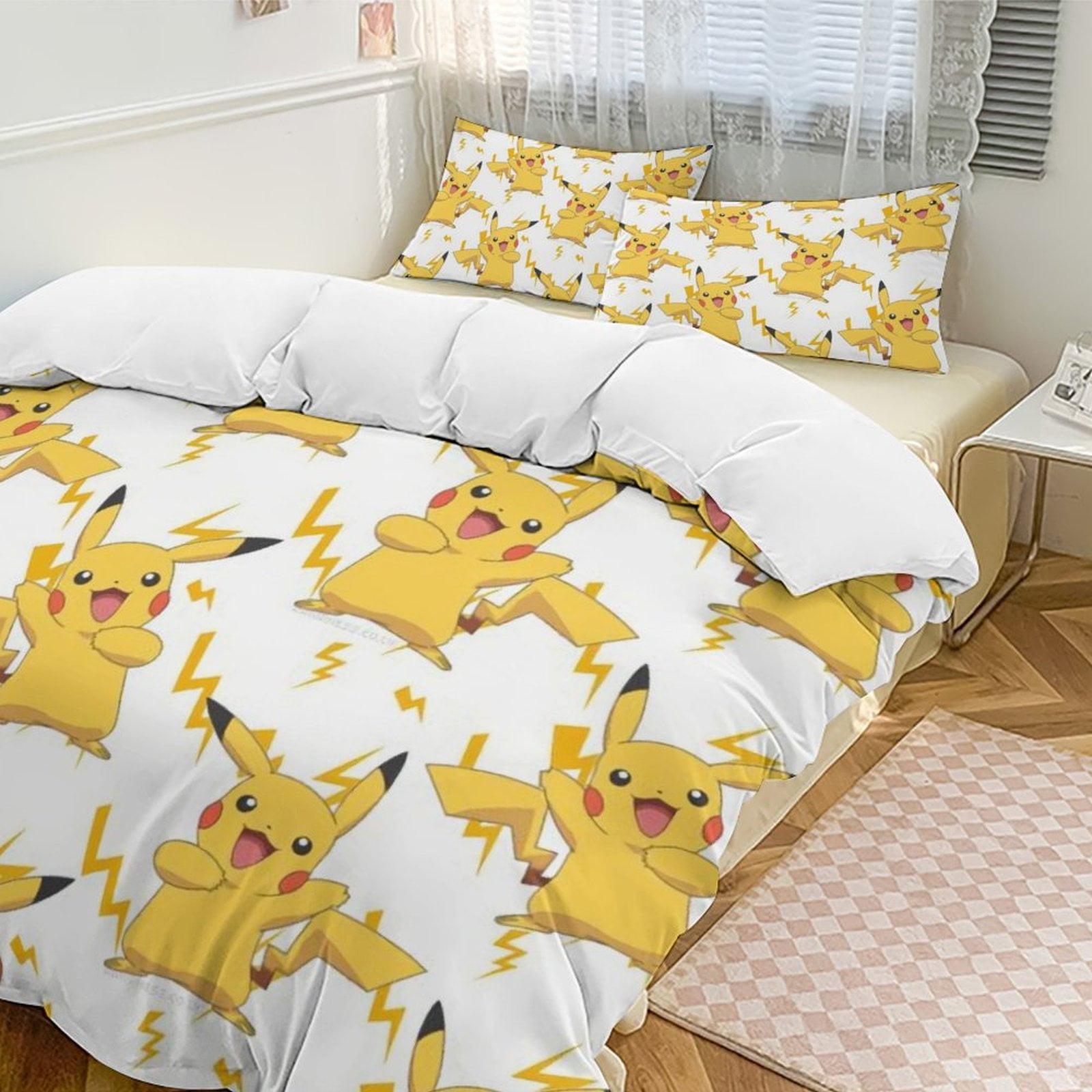 Pikachu Bed Duvet Cover Funny Anime Cartoon Bedding Sets Lightweight 3 ...