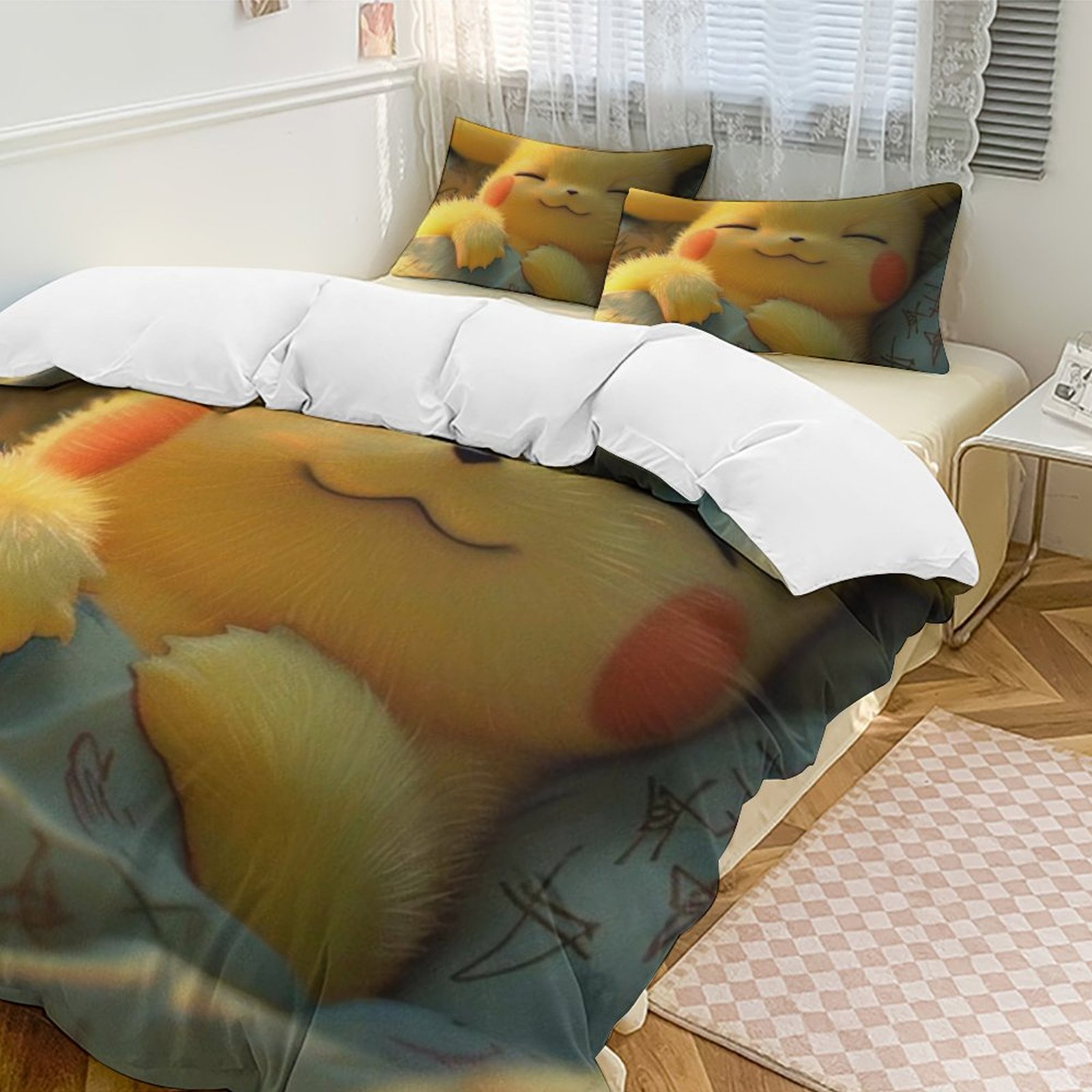 Pikachu Bed Duvet Cover Funny Anime Cartoon Bedding Sets Lightweight 3 ...
