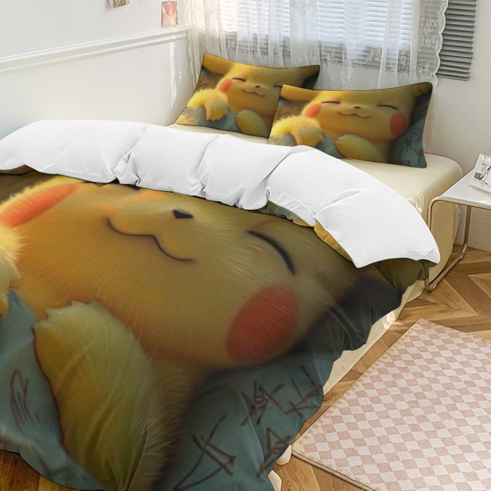 Pikachu Bed Duvet Cover Funny Anime Cartoon Bedding Sets Lightweight 3 ...