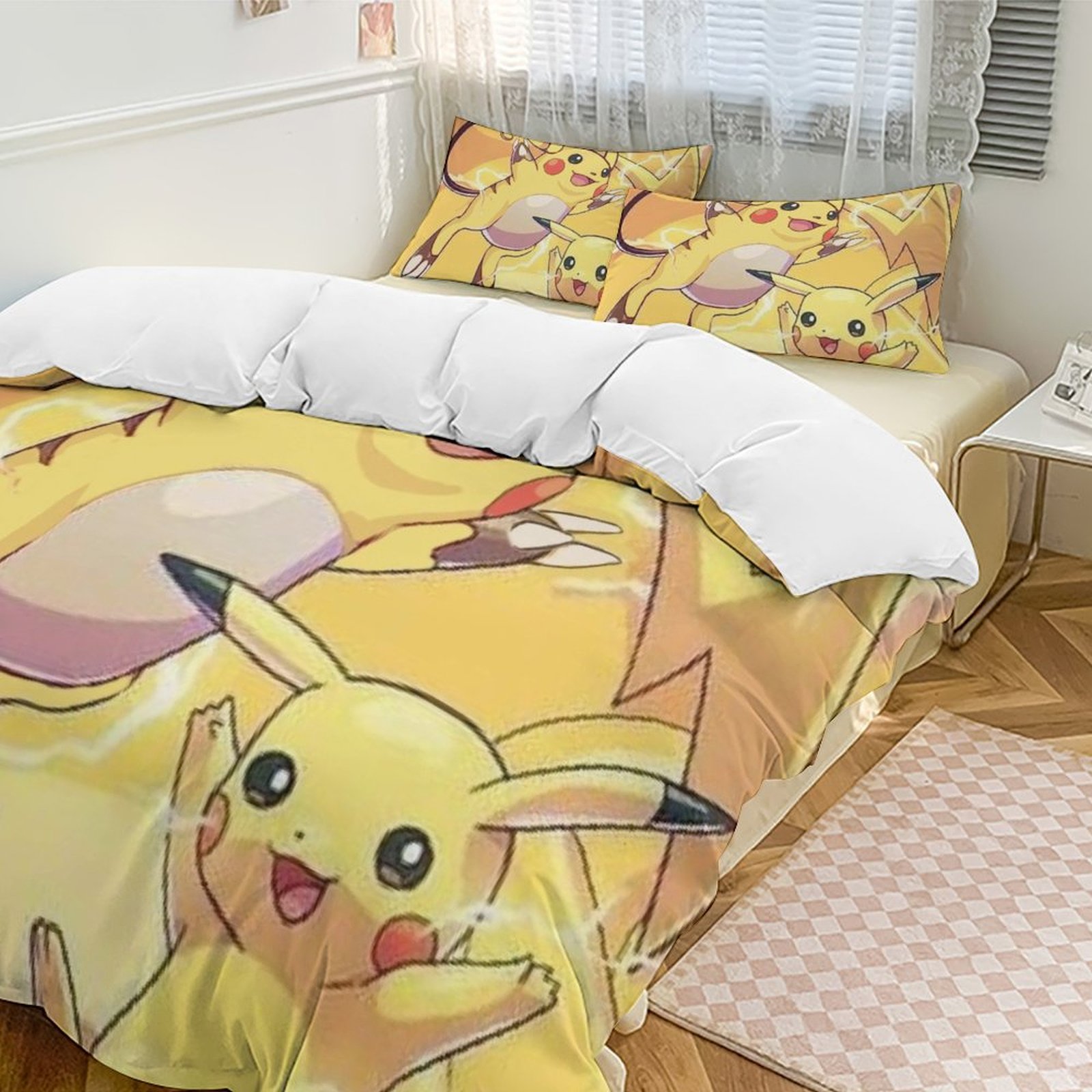 Pikachu Bed Duvet Cover Funny Anime Cartoon Bedding Sets Lightweight 3 ...