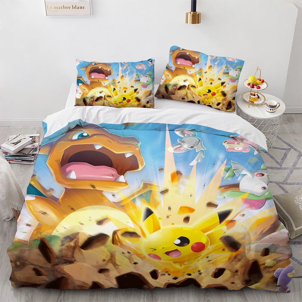 Pikachu Bed In A Bag 3 Set Reversible Comforter Set 100 Polyester Geometric 3 Piece Bed In A