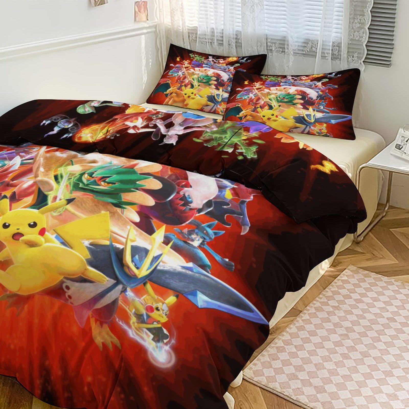 Pikachu Bedding Set Anime Three-piece for Boys Girls Teens Full ...