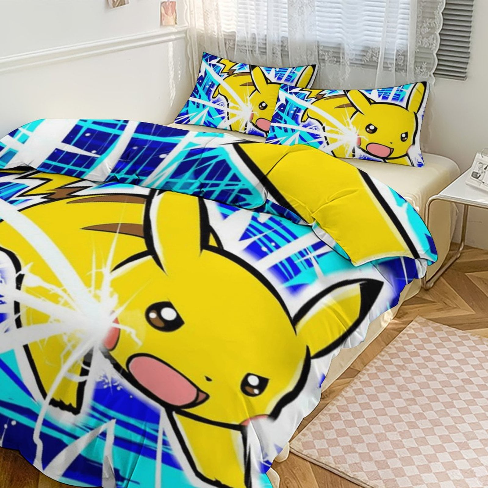 Pikachu Bedding Set Anime Three-piece for Boys Girls Teens King ...