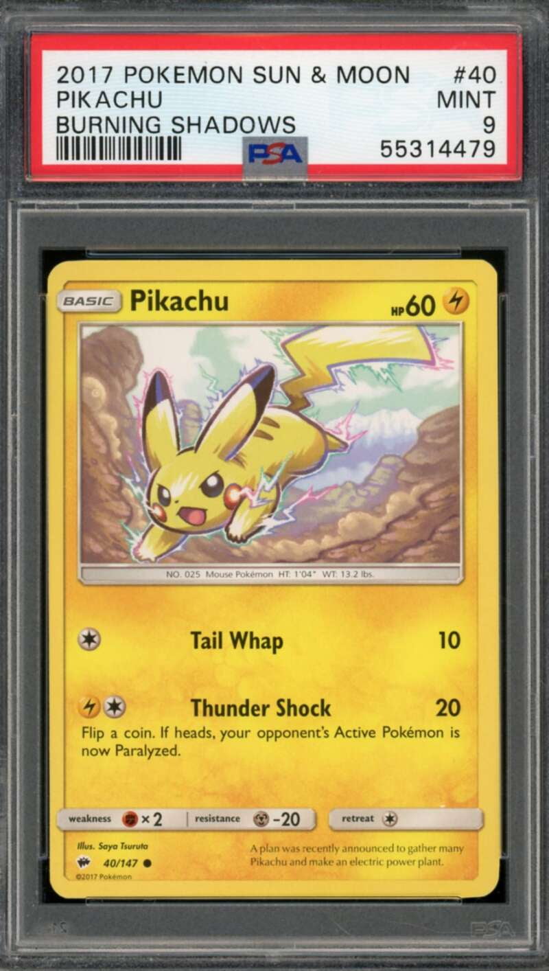 Pikachu Card 2017 Pokemon Sun Moon Burning Shadows #40 PSA 9 - Walmart.com
