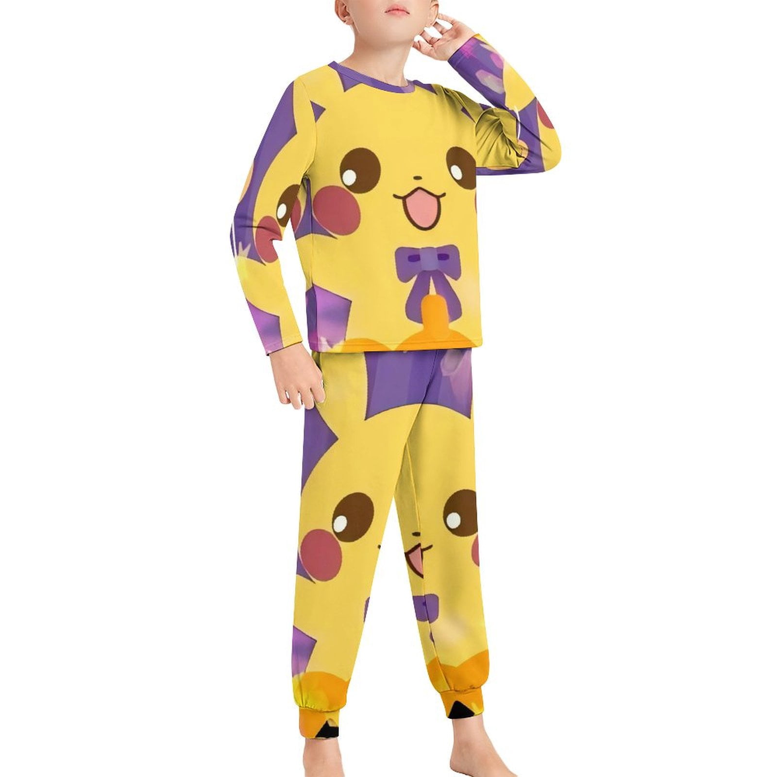 Pikachu Cartoon Anime Children's Long Sleeve Pajamas Set Boys Girls ...