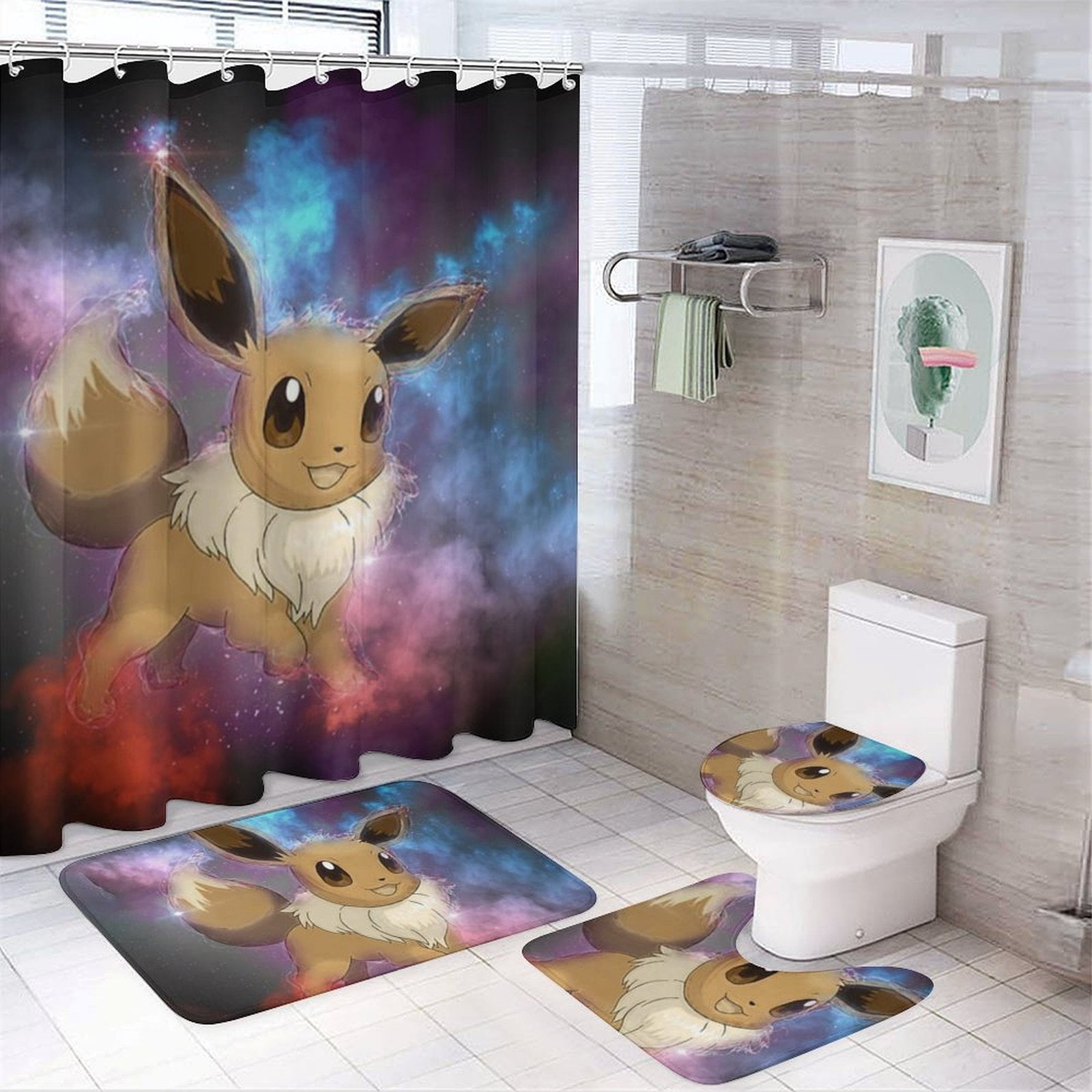 Pikachu Cartoon Shower Curtain Set for Bathroom 4 Piece Bathroom ...