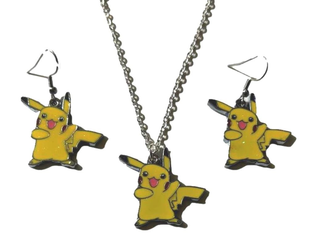Pikachu Character Figure Enamel Metal Pendant Necklace And Earrings Set ...