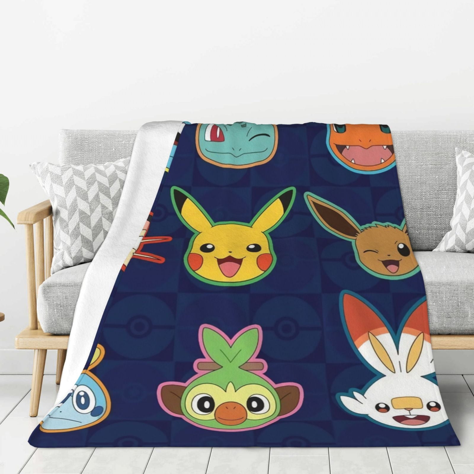 Pikachu-Eevee Charmander Squirtle Bulbasaur Blanket for Couch - Super ...