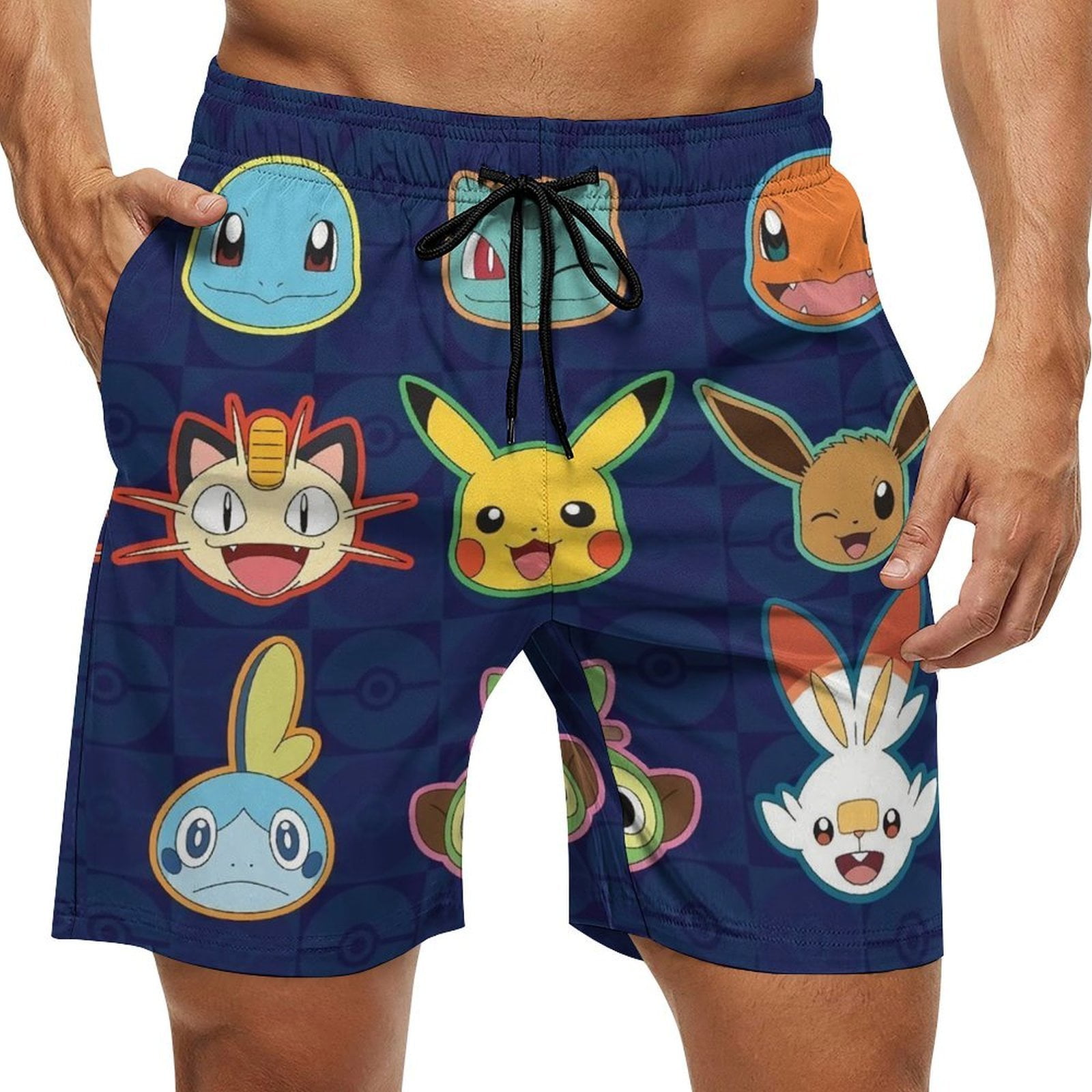 Pikachu-Eevee Charmander Squirtle Bulbasaur Mens Swim Trunks,Quick Dry ...