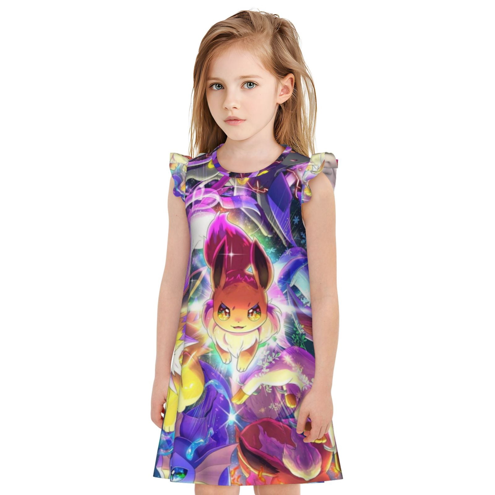 Pikachu Girls Pajamas Dress Summer Crinkle Sleeve Nightgowns Dresses ...
