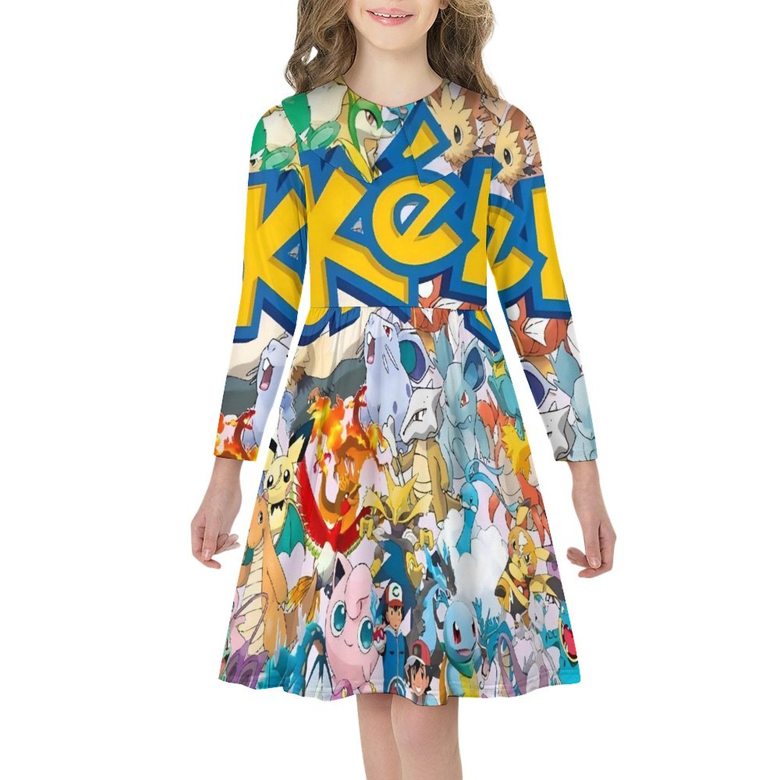 Pikachu Girls long sleeve cartoon autumn and winter dress 110CM ...