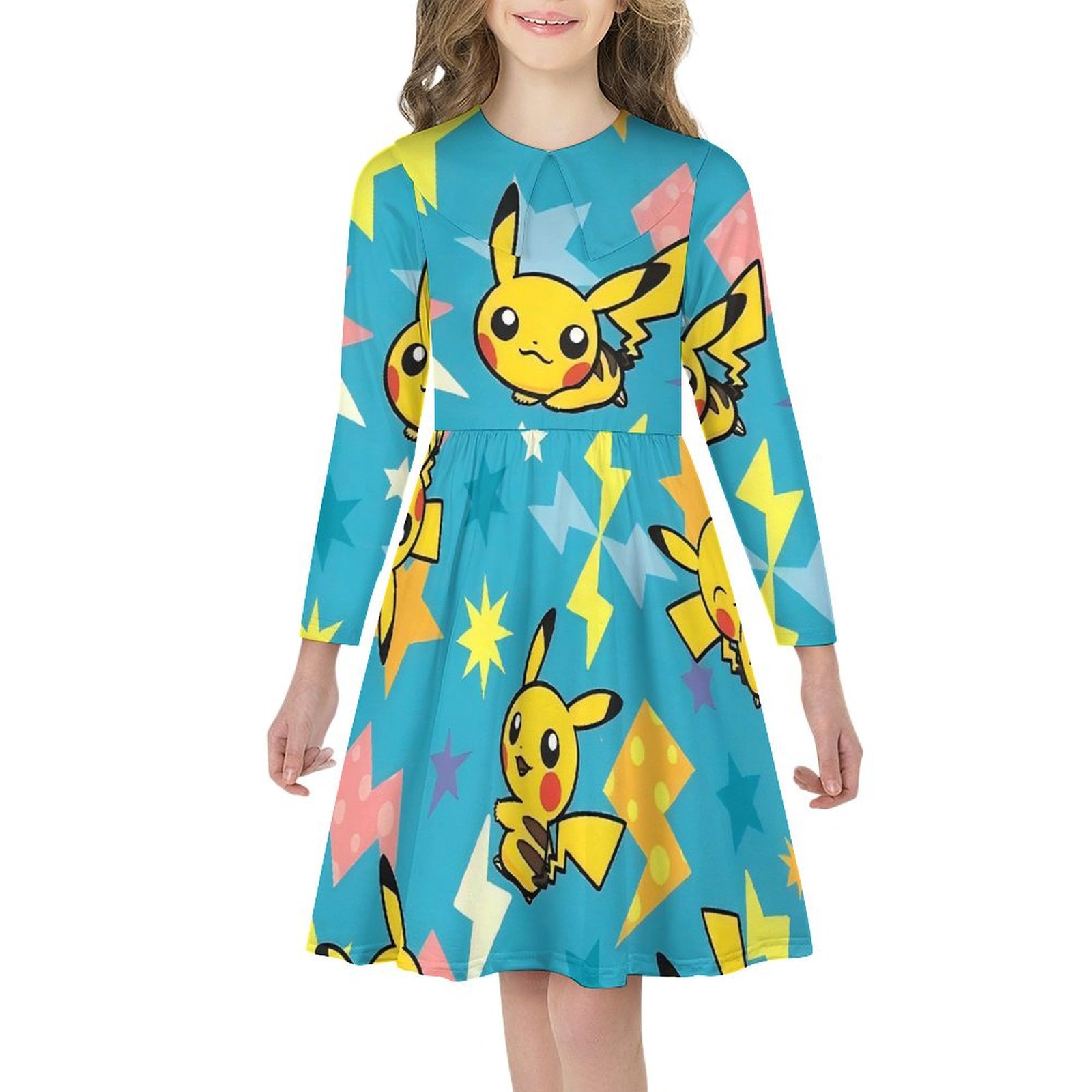 Pikachu Girls long sleeve cartoon autumn and winter dress 110CM ...