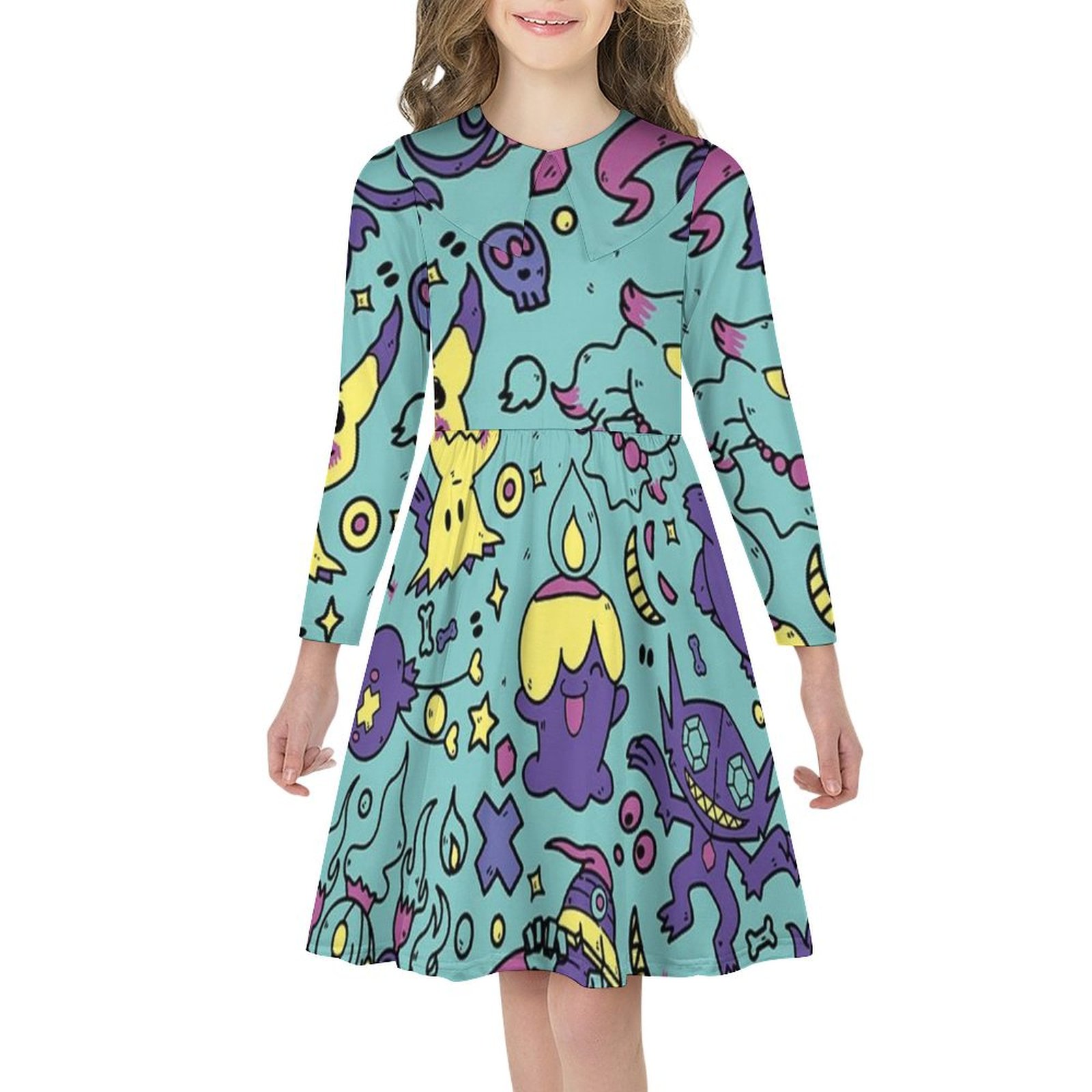 Pikachu Girls long sleeve cartoon autumn and winter dress 120CM ...