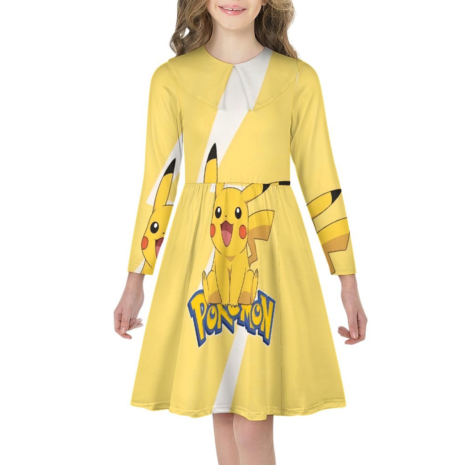 Pikachu Girls long sleeve cartoon autumn and winter dress 120CM ...