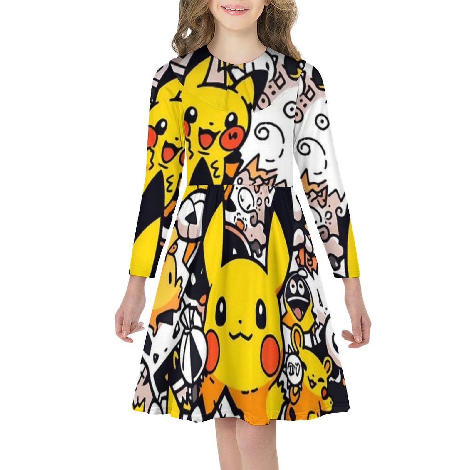 Pikachu Girls long sleeve cartoon autumn and winter dress 160CM ...