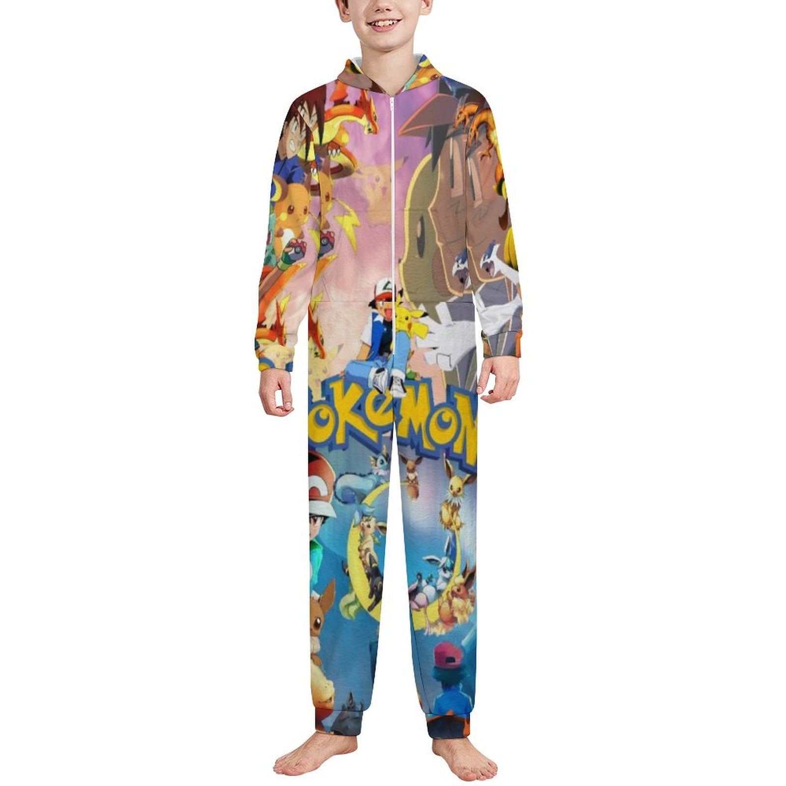 Pikachu Kids Onesie Pajamas, Boys Girls Long Sleeve Zip Up Hooded ...