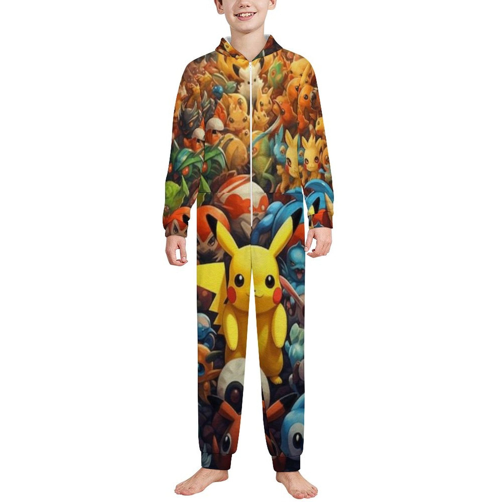 Pikachu Kids Onesie Pajamas, Boys Girls Long Sleeve Zip Up Hooded ...