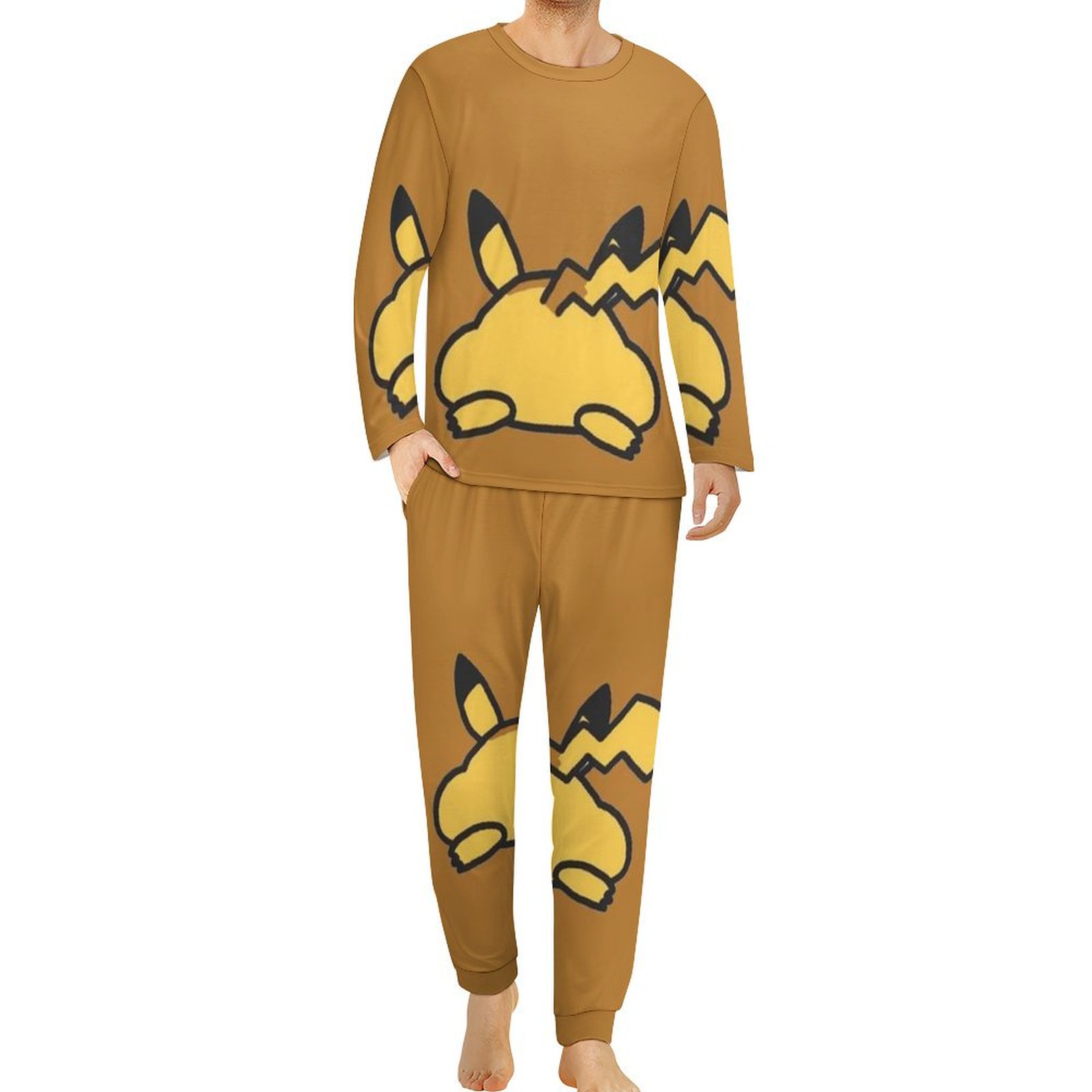 Pikachu Men's Long Sleeve Pajama，Soft Sleepwear Pjs Long for ...