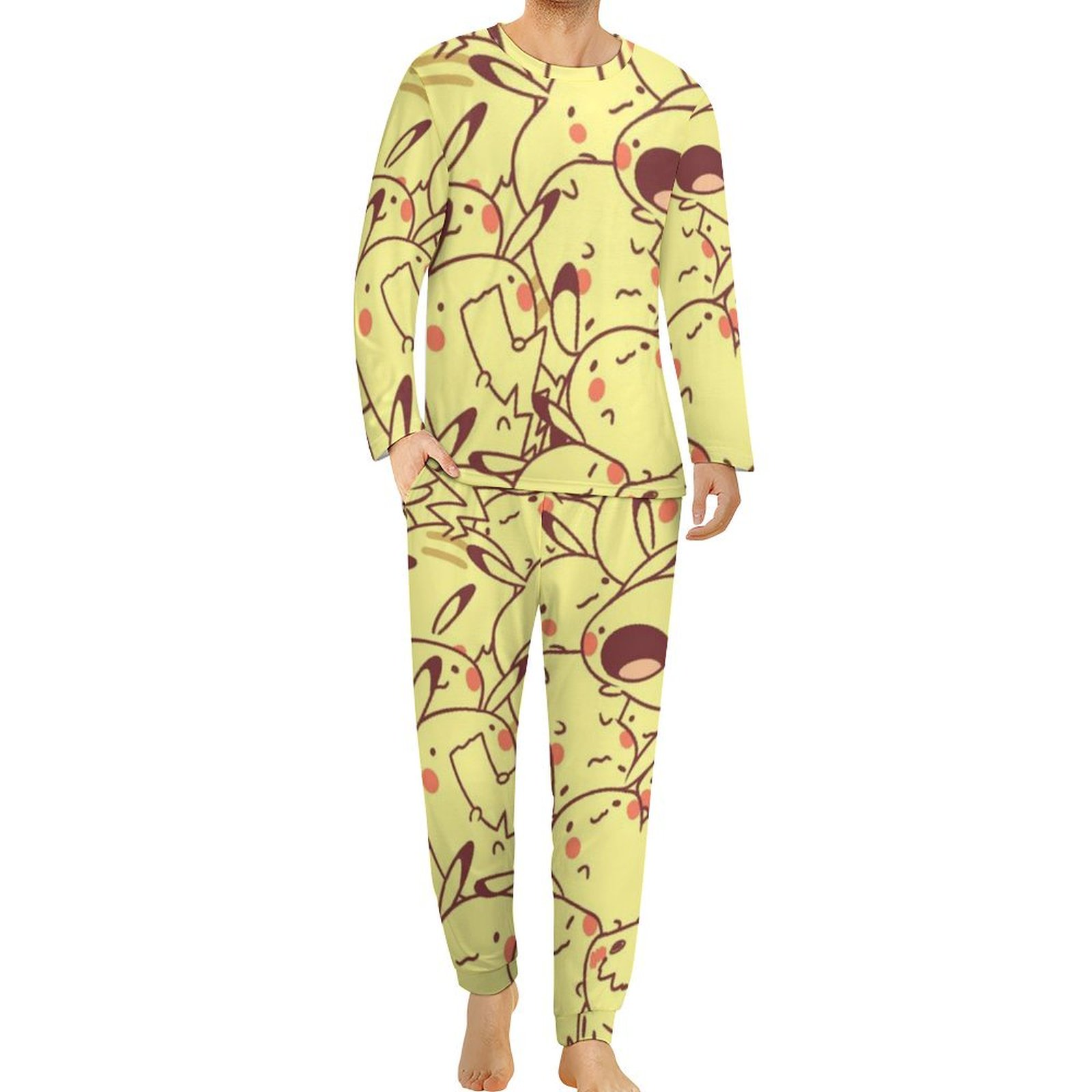 Pikachu Men's Long Sleeve Pajama，Soft Sleepwear Pjs Long for ...