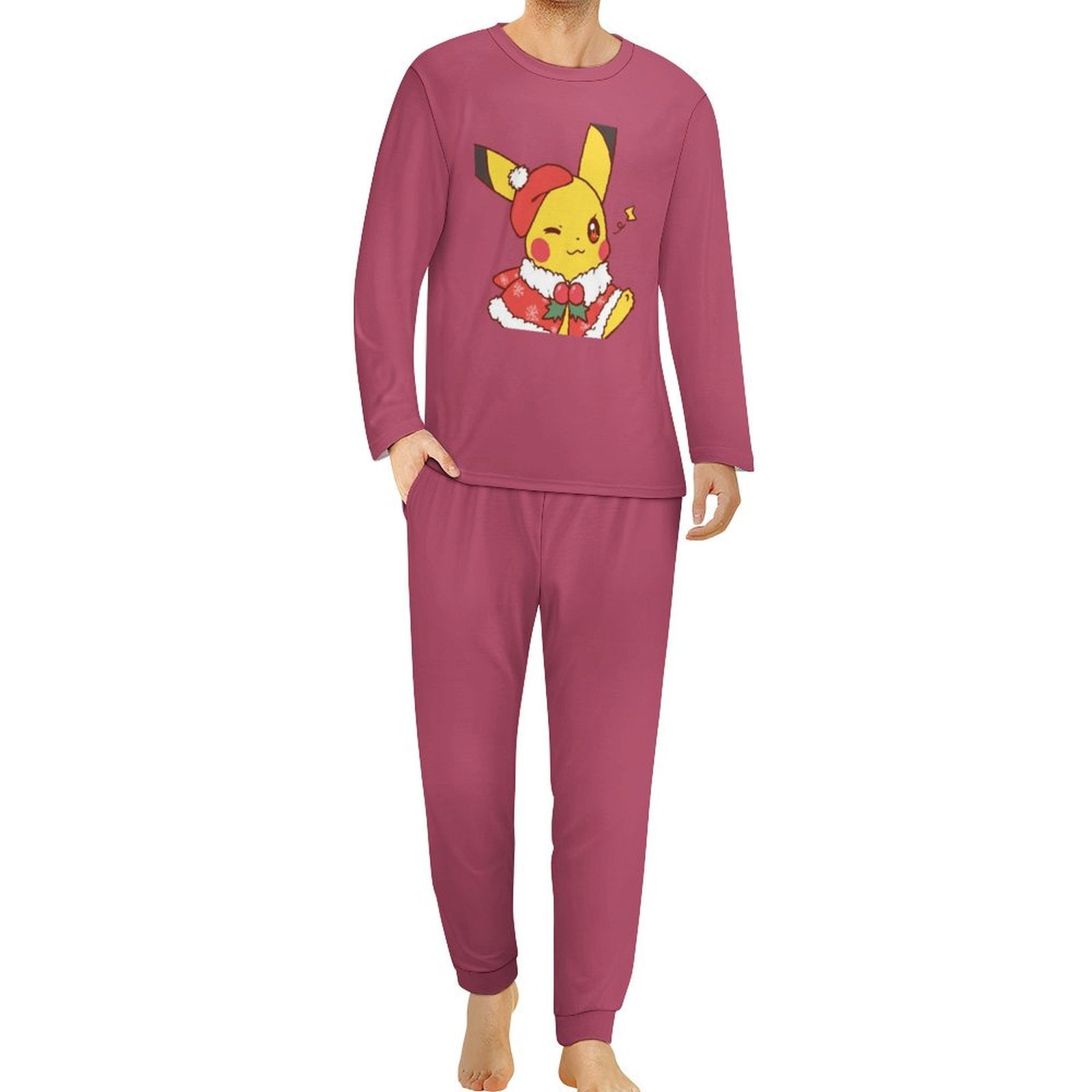 Pikachu Men's Long Sleeve Pajama，Soft Sleepwear Pjs Long for ...