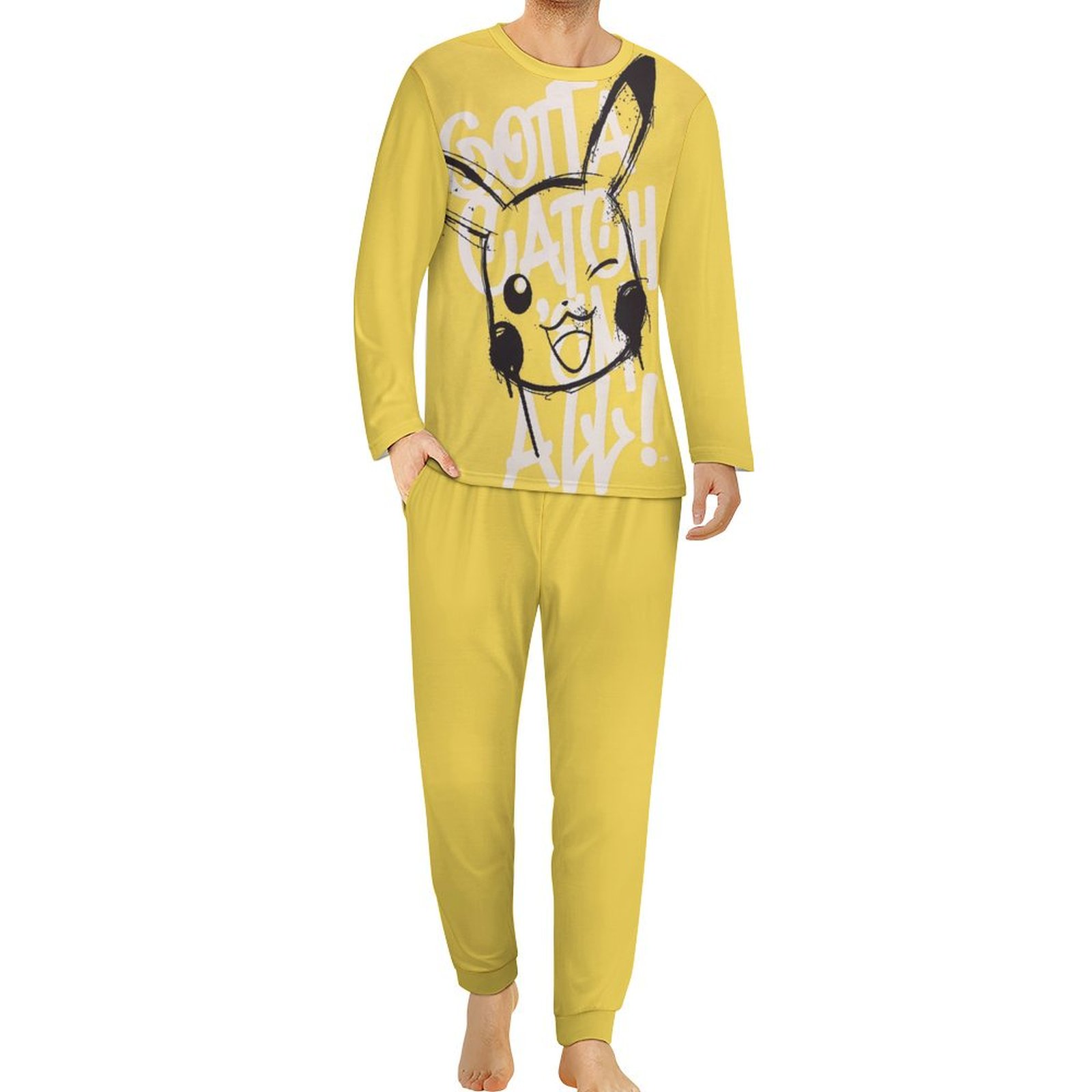Pikachu Men's Long Sleeve Pajama，Soft Sleepwear Pjs Long for ...