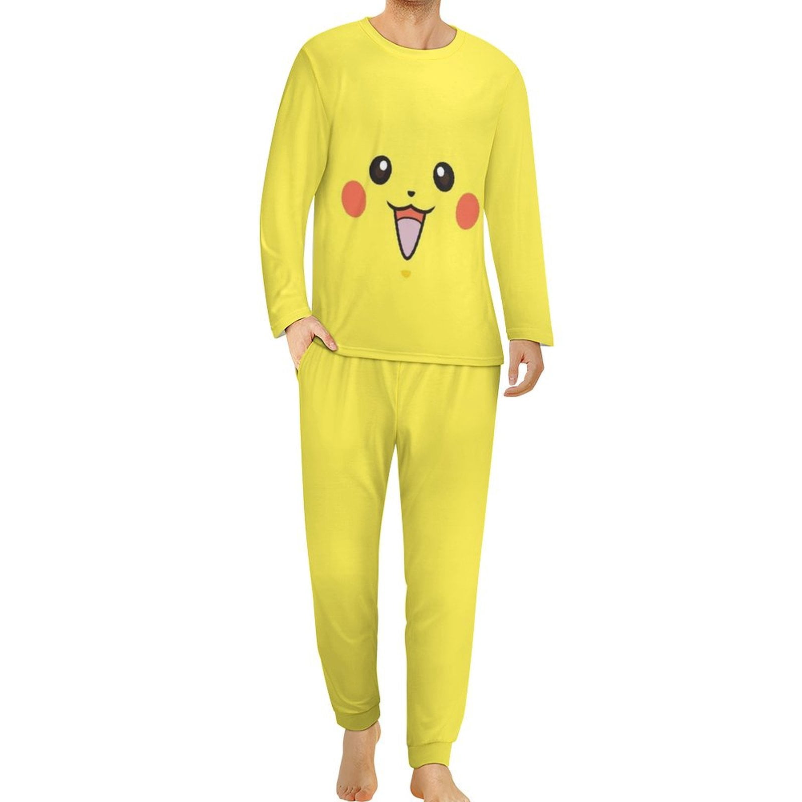 Pikachu Men's Long Sleeve Pajama，Soft Sleepwear Pjs Long for ...
