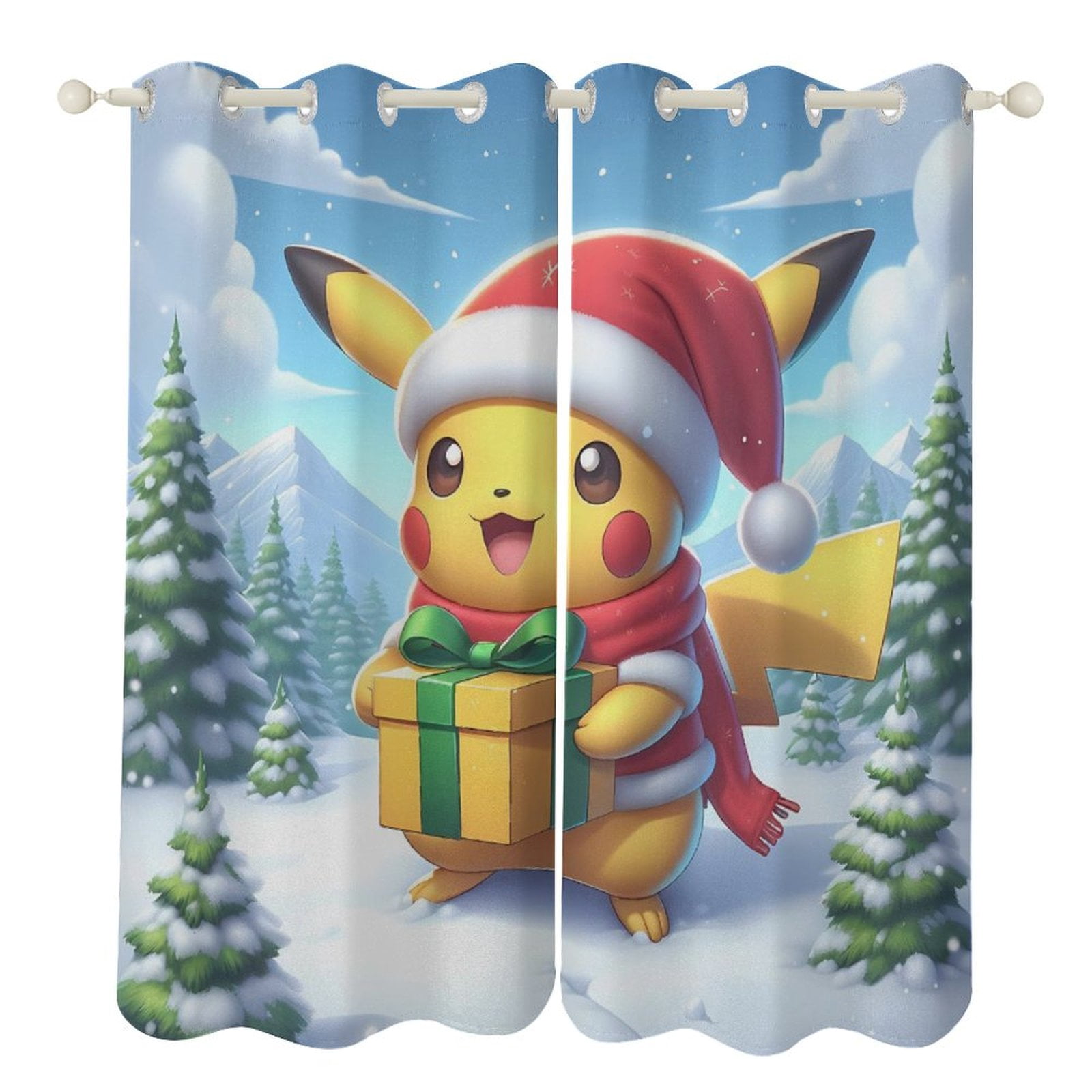 Pikachu Perforated Curtain Blackout Curtains Decorative Apartment ...