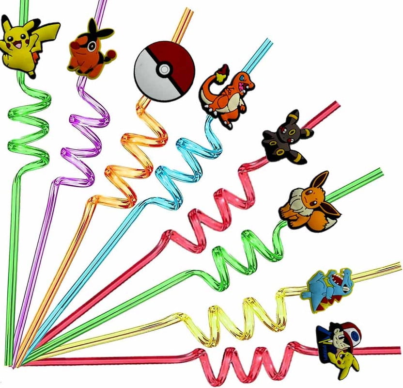 Pikachu Pokemon Party Favors Drinking Straws Reusable Plastic Beverages ...