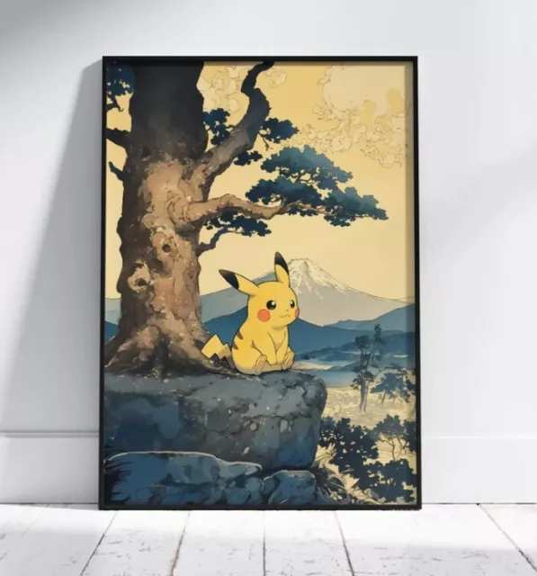 Pikachu, Pokemon Poster, Japanese Tapestry Style, Mount Fuji Japan NO ...