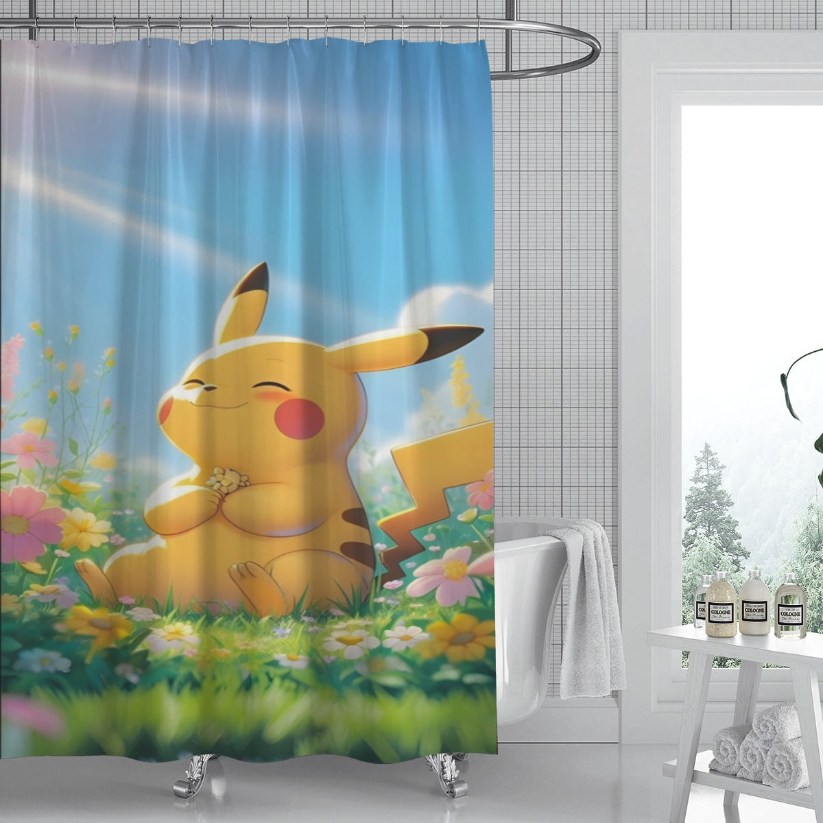 Pikachu Pokemon shower curtain comes with an iconic design, waterproof ...