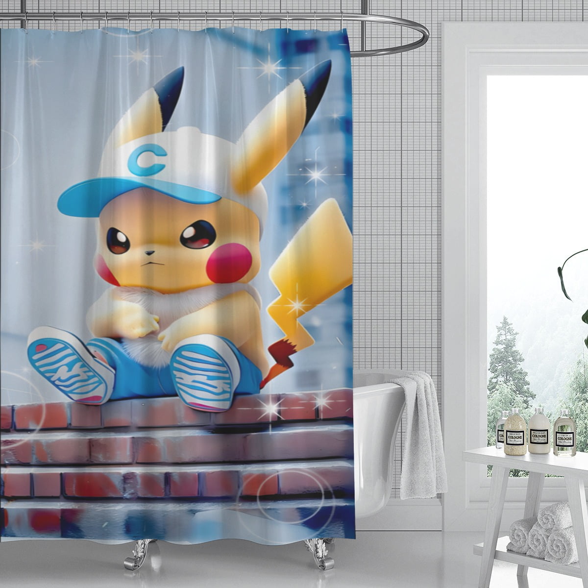 Pikachu Pokemon shower curtain showcases an iconic print, is waterproof ...
