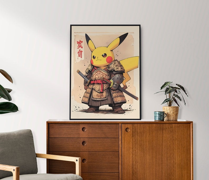 Pikachu Samurai, Pokemon, Japanese Tapestry Style, Anime Poster ...