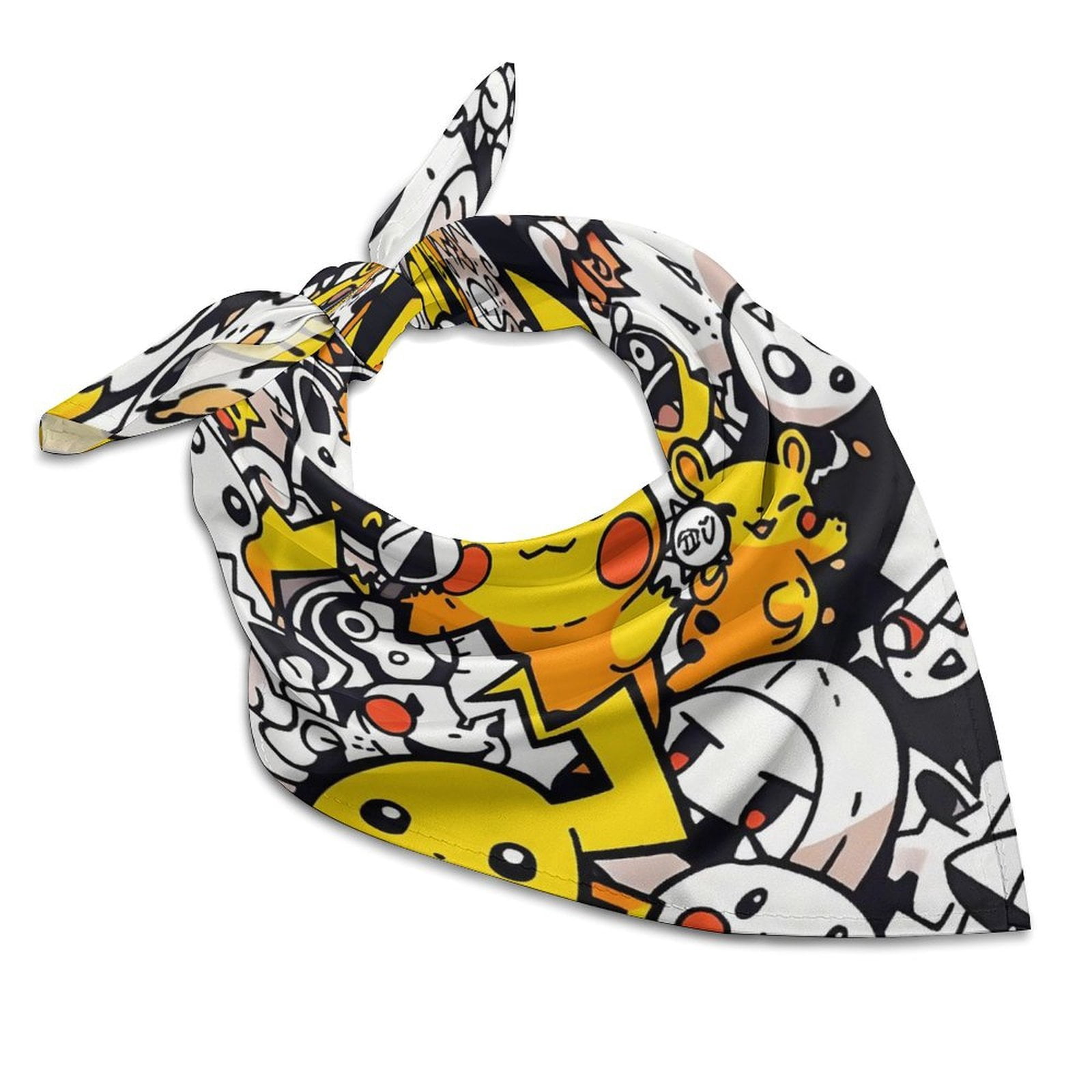 Pikachu Simple Doodle Square Satin Head Scarf Hair Scarves Silk-like ...