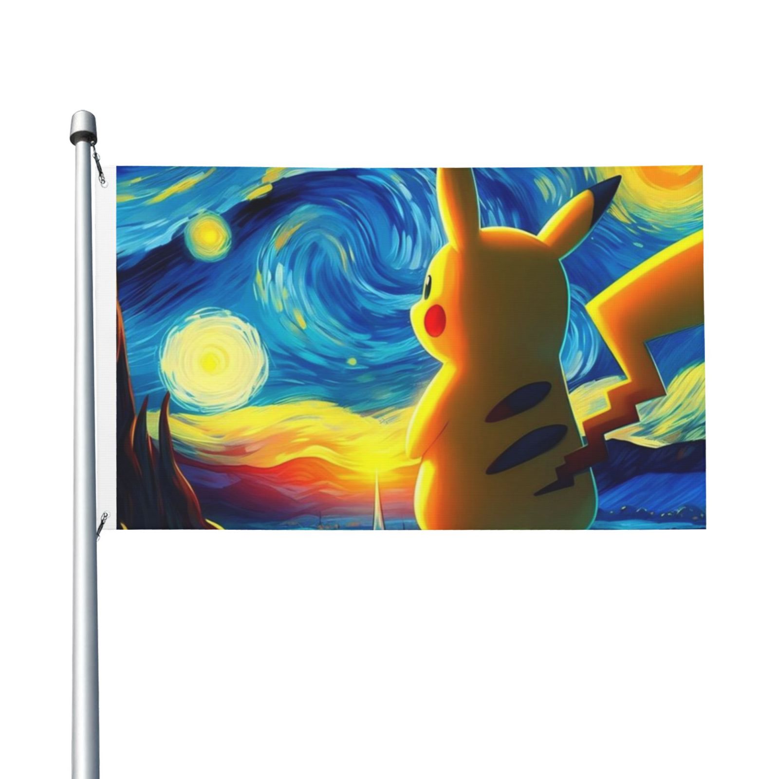 Pikachu Under The Night Sky 3x5ft Face Flag Fade Proof Holiday Fall ...