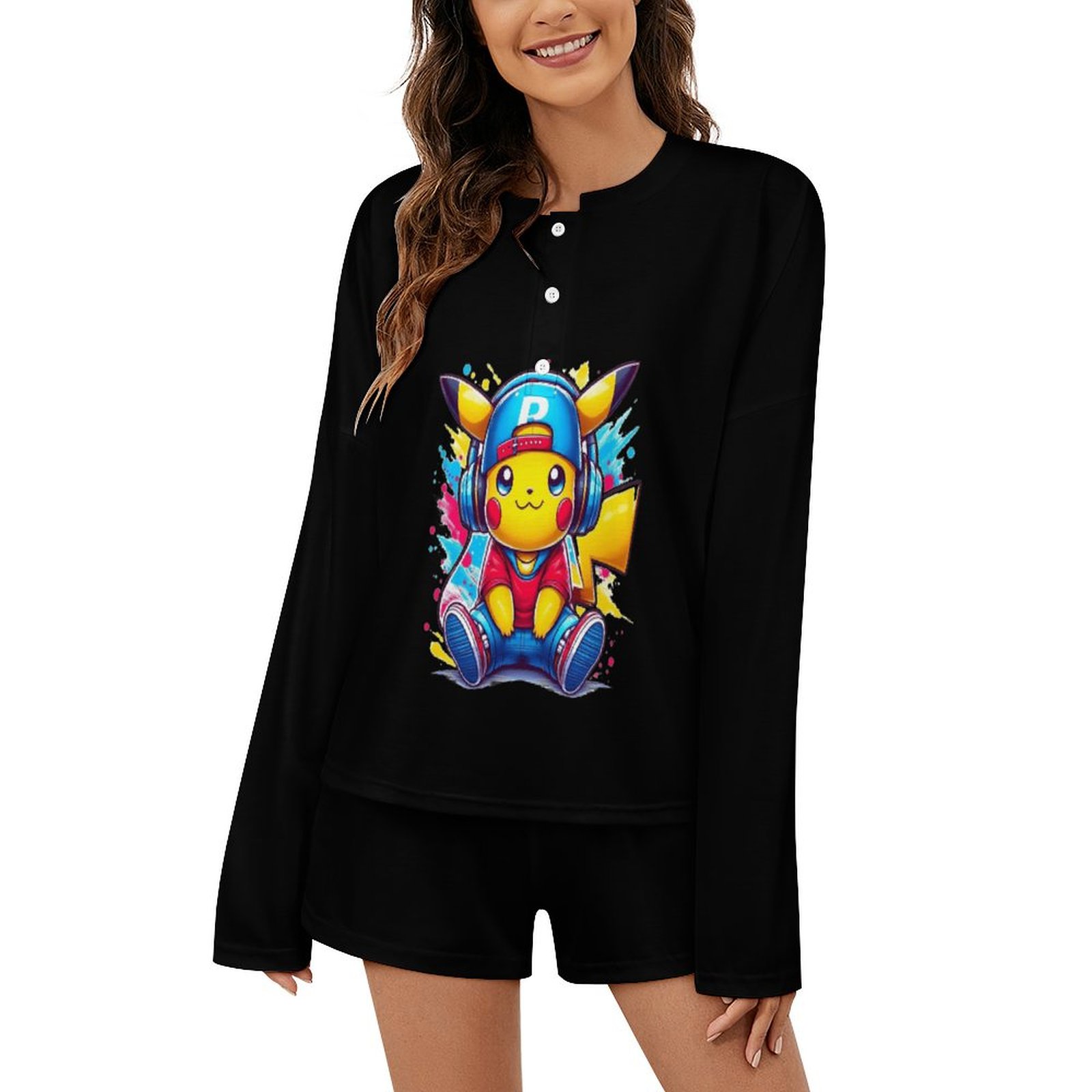 Pikachu Women's Short Sleeve Pajama，Soft Sleepwear Pjs Short and Long ...