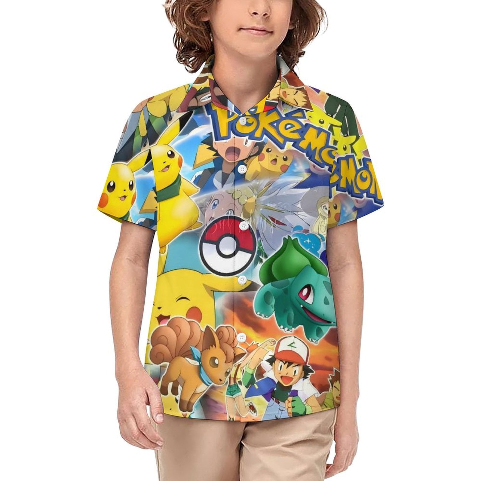 Pikachu button down shirt boys summer 15-16T - Walmart.com