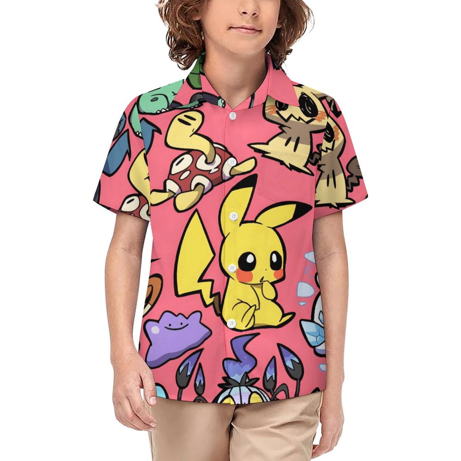 Pikachu button down shirt boys summer 5-6T - Walmart.com